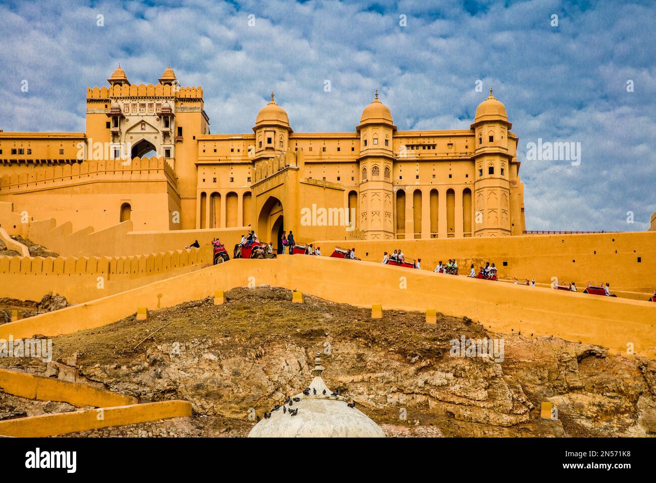On the back of elephants to Amber Fort, Amber, Rajasthan, India Stock ...