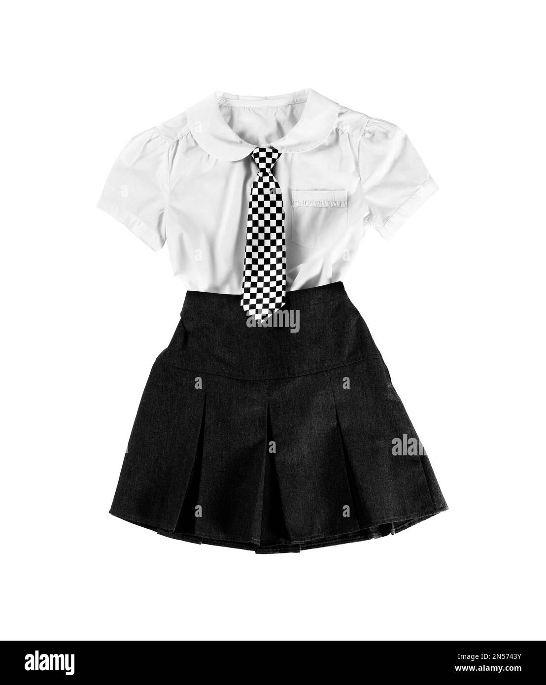 Stylish school uniform for girl on white background, top view Stock ...