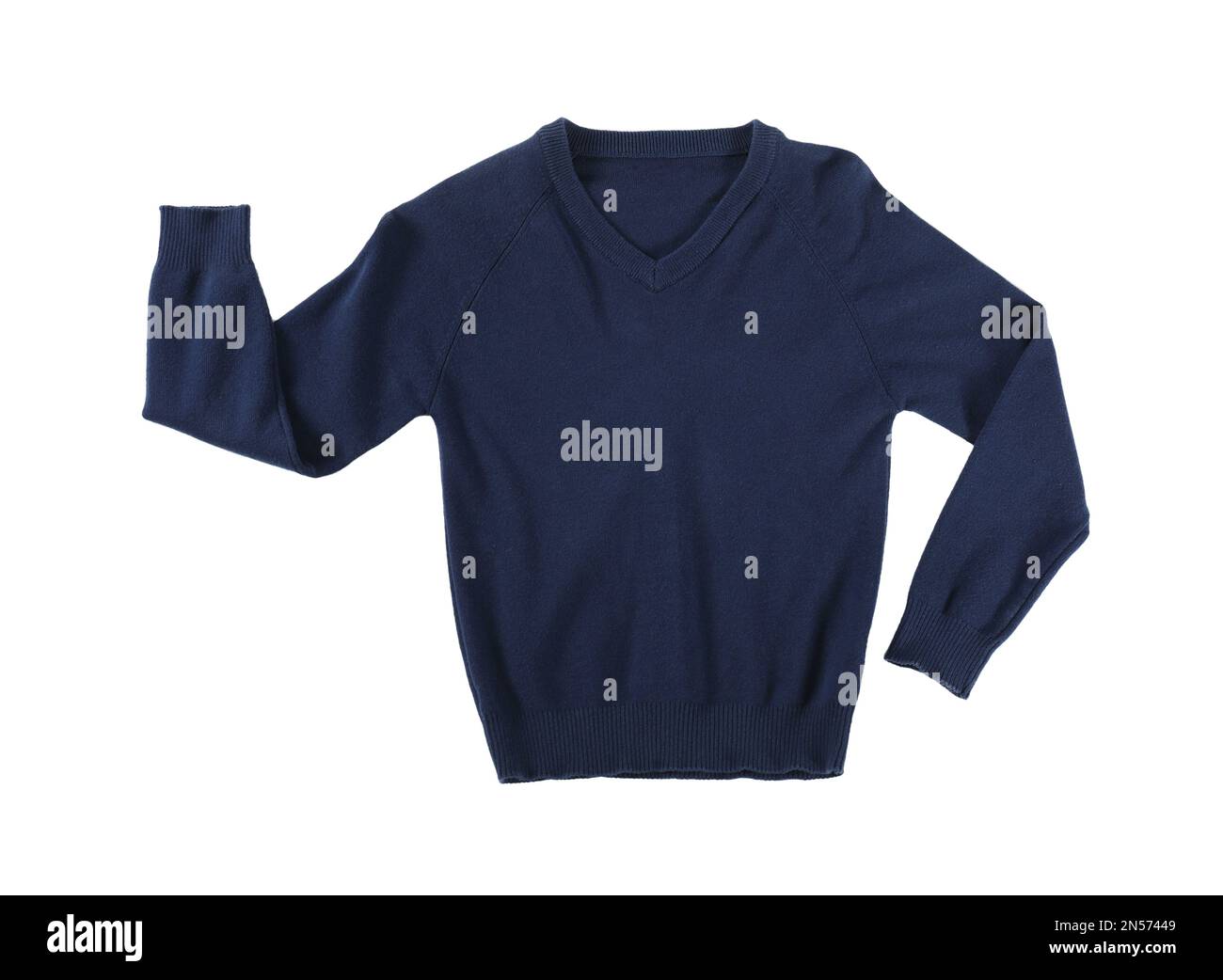 Blue pullover isolated on white, top view. Stylish school uniform Stock ...