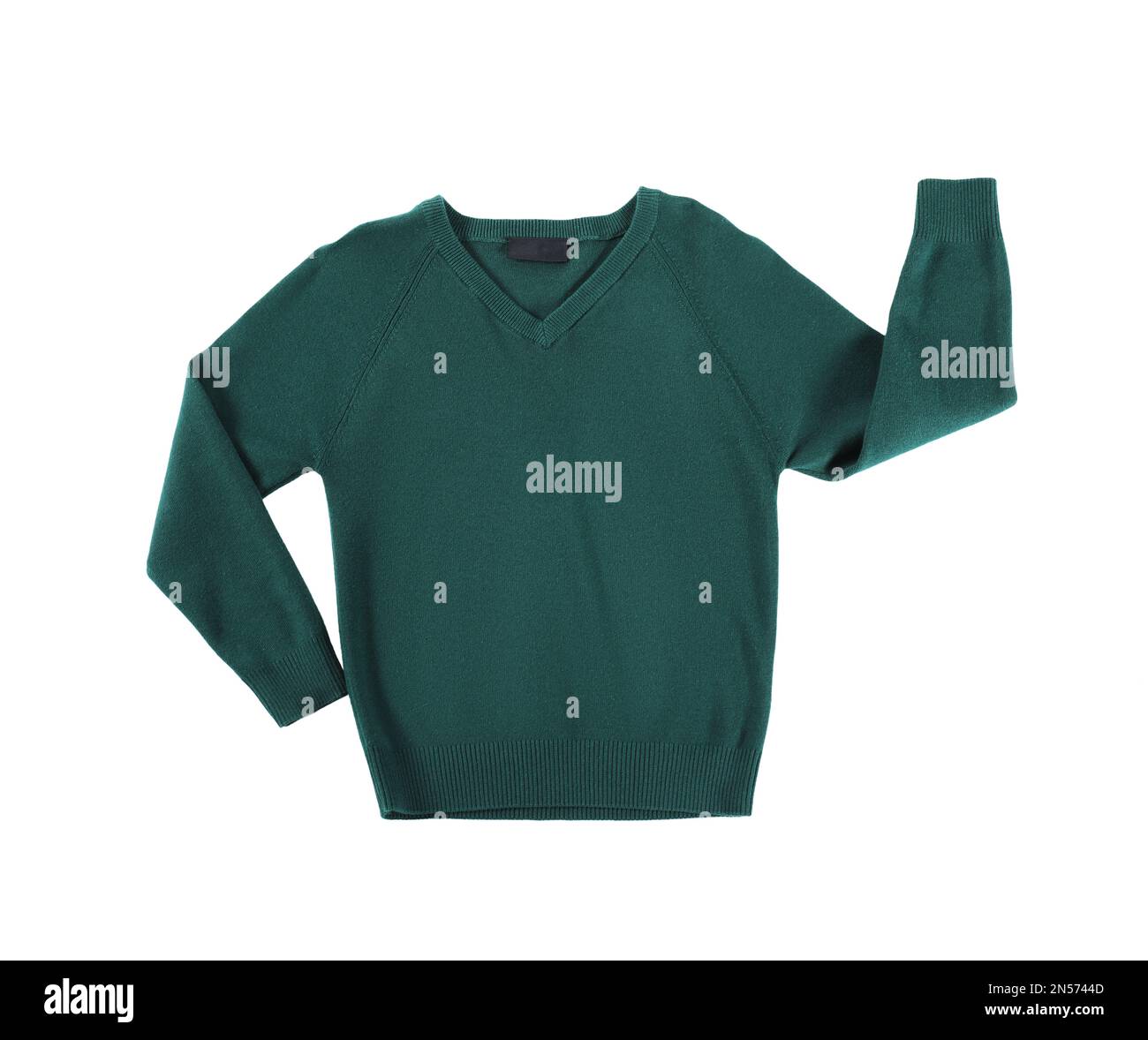 Green pullover isolated on white, top view. Stylish school uniform ...