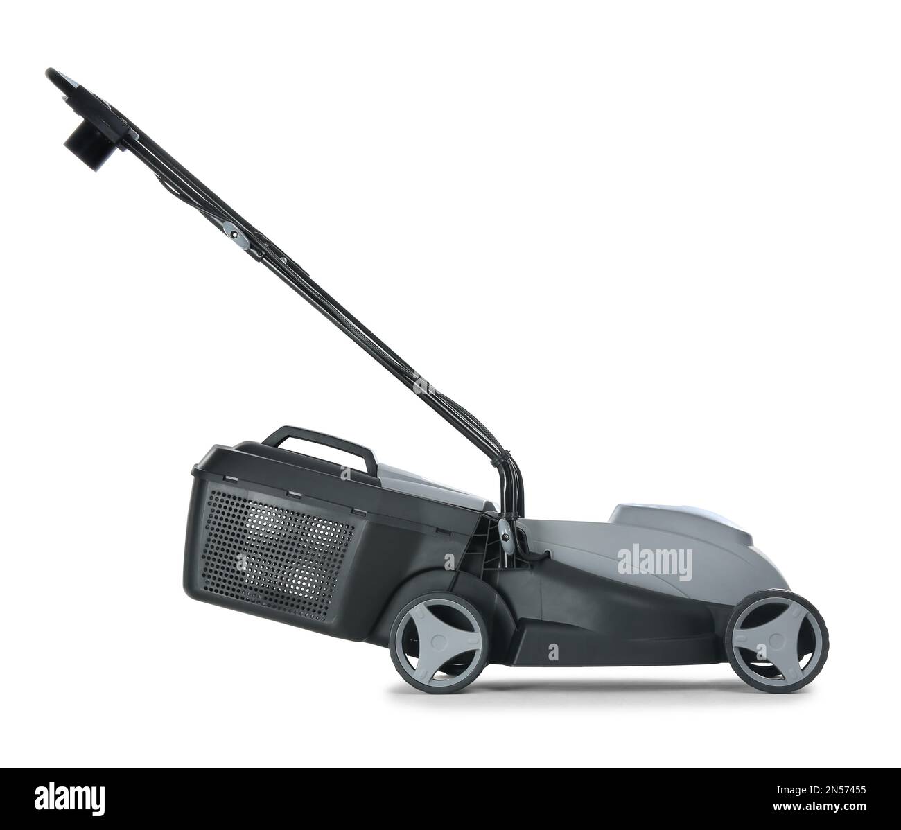 Modern lawn mower isolated on white. Garden tool Stock Photo - Alamy