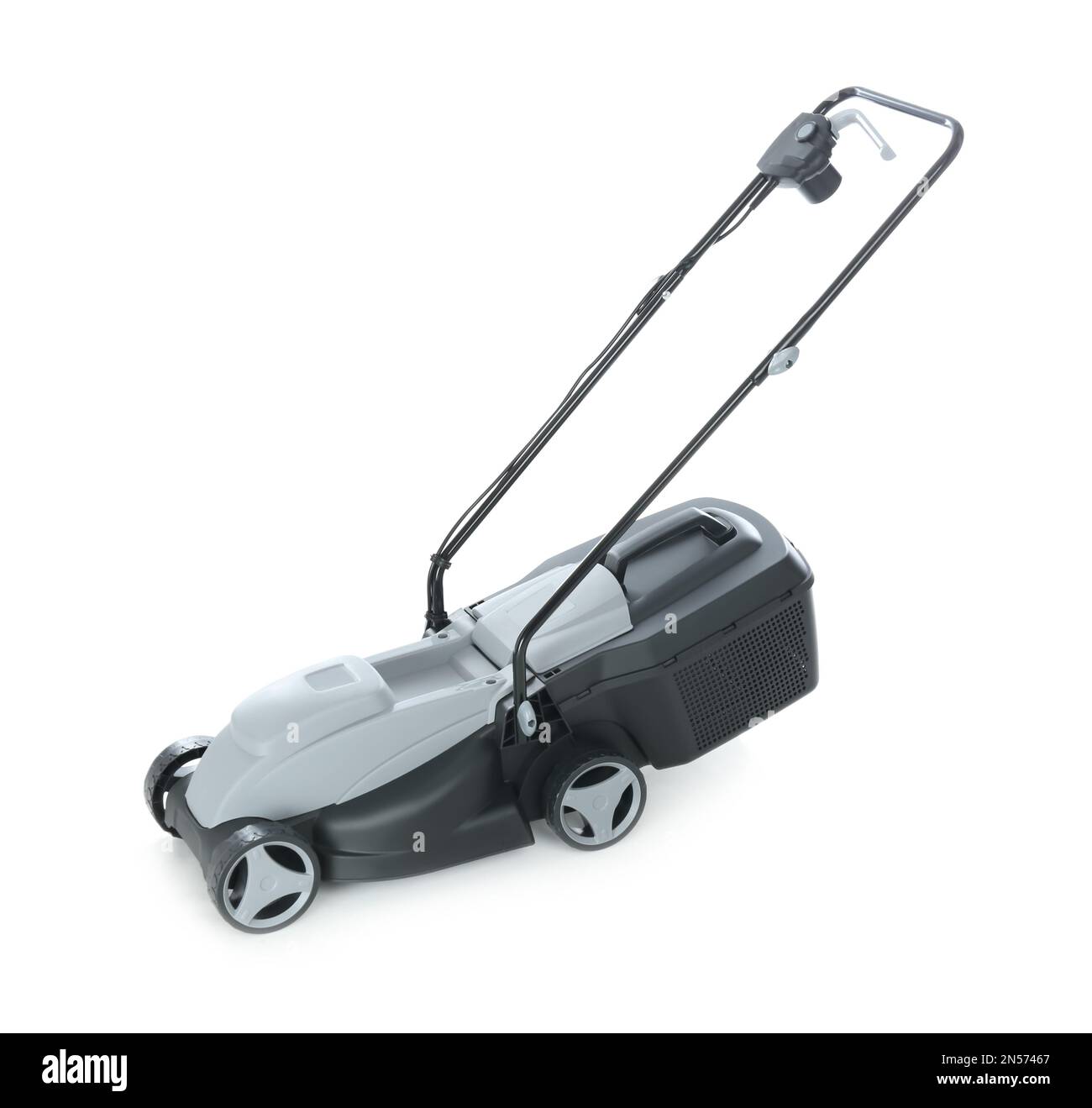 Modern lawn mower isolated on white. Garden tool Stock Photo - Alamy