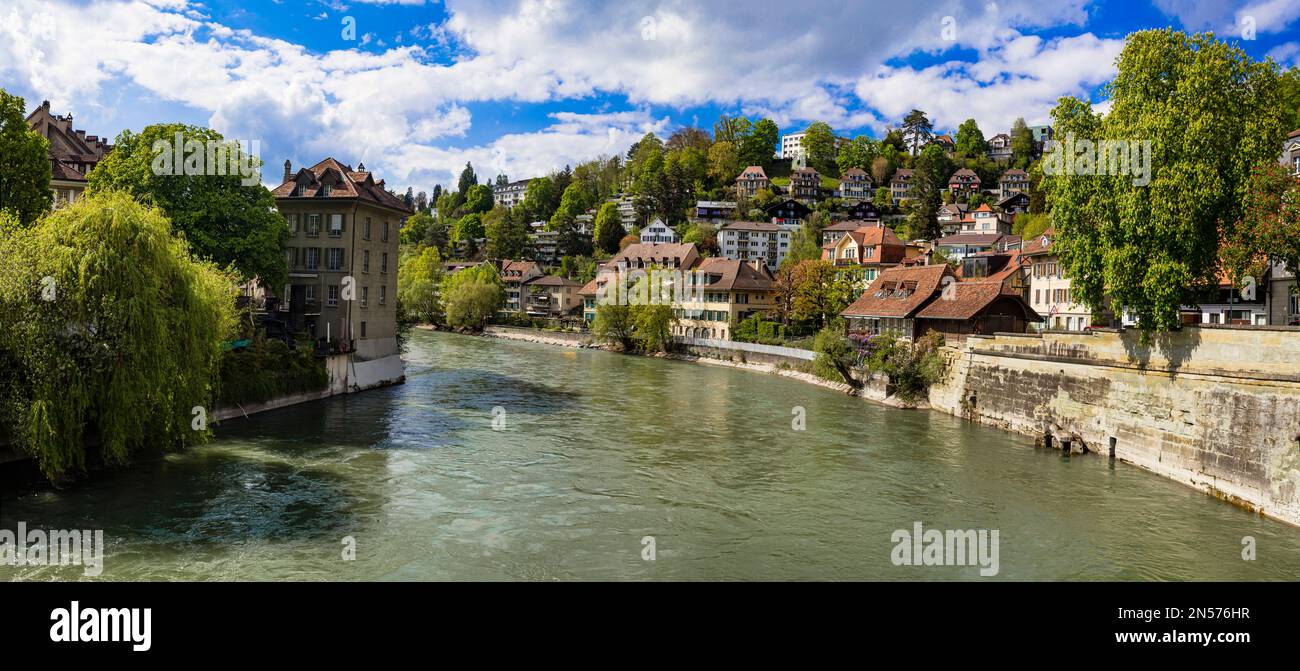 Romantic streets and canals of Bern capital city of Switzerland. Swiss ...