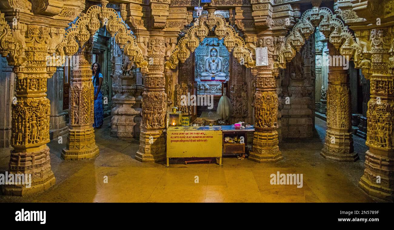 Filigree pillars, Rishabdev Jain temple in the fort, Jaisalmer ...