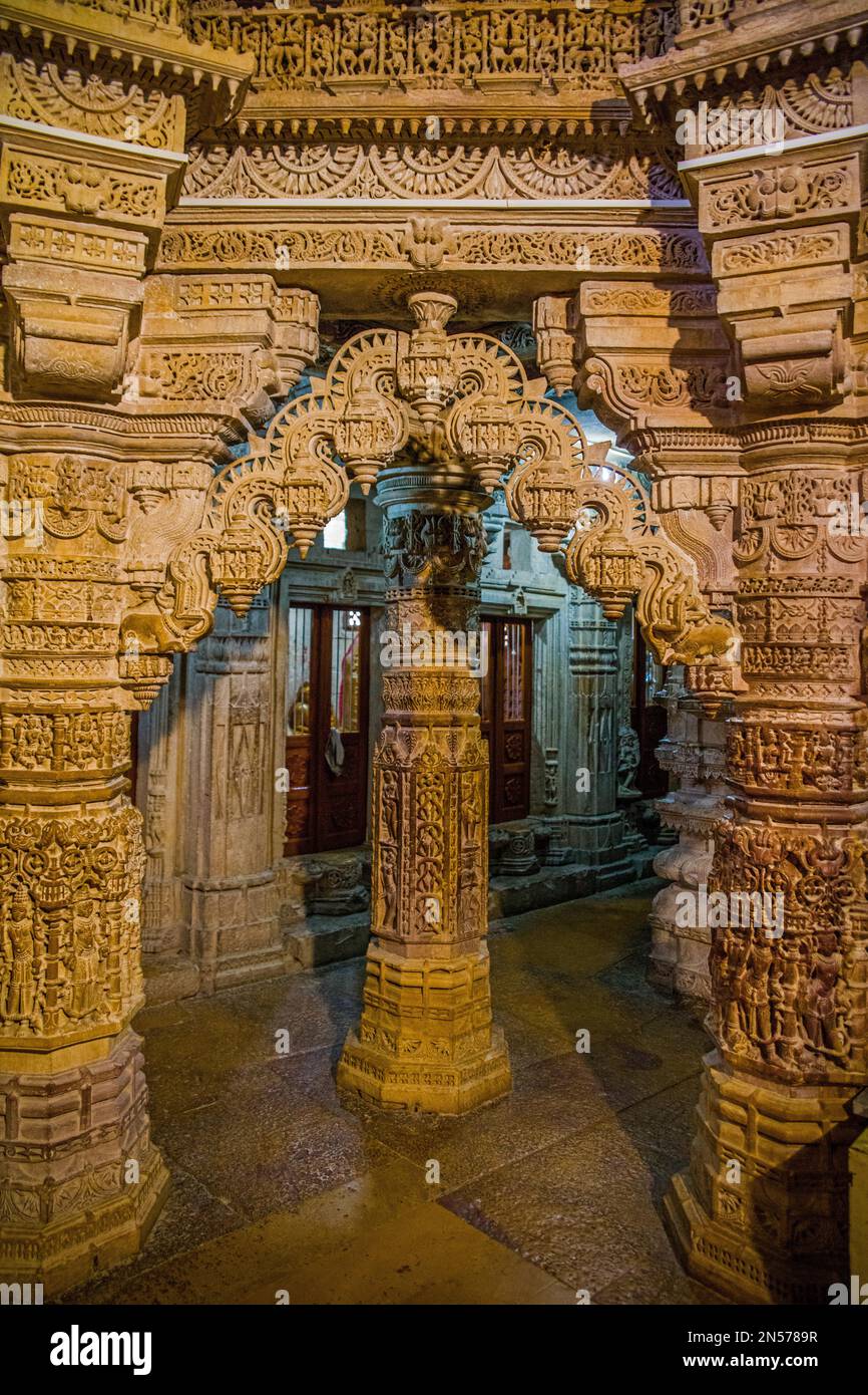 Filigree pillars, Rishabdev Jain temple in the fort, Jaisalmer ...