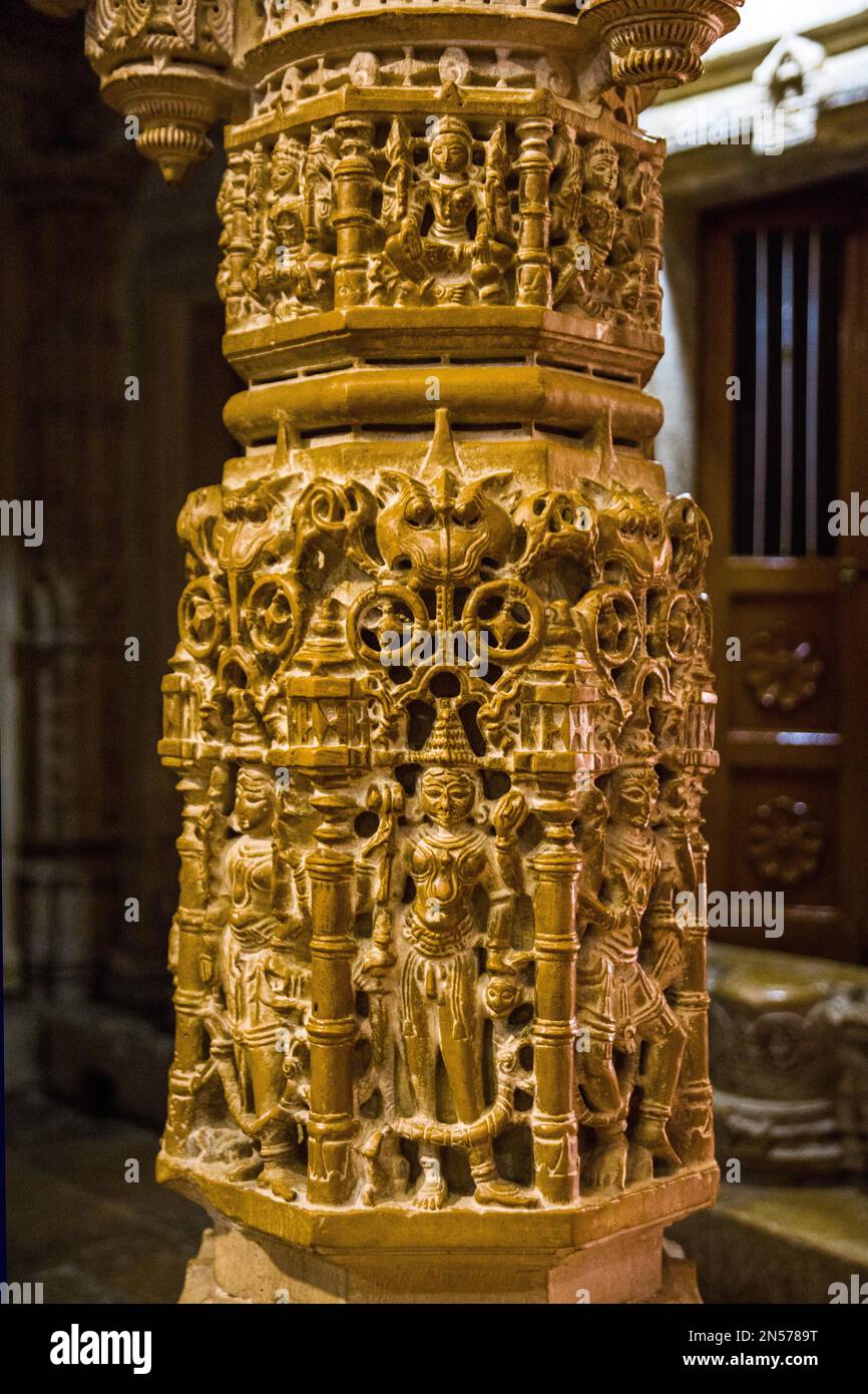 Filigree pillars, Rishabdev Jain temple in the fort, Jaisalmer ...