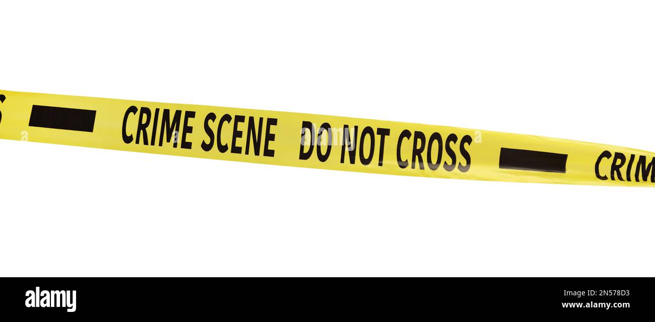 Yellow crime scene tape isolated on white Stock Photo - Alamy