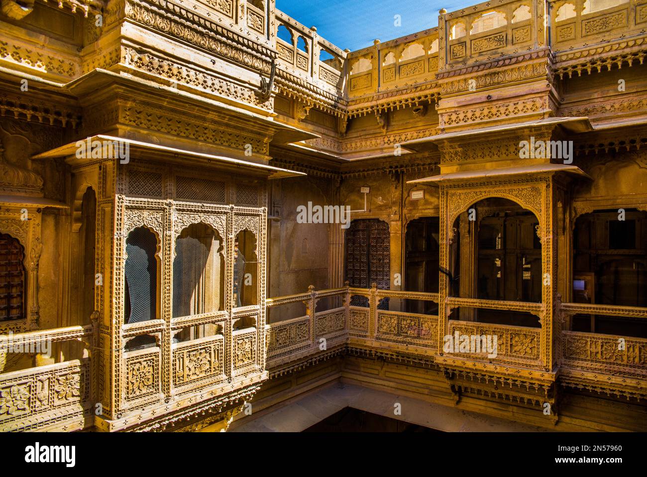 Courtyard, Patwon-Ki-Haveli, Jaisalmer, an exotic city in the Thar ...