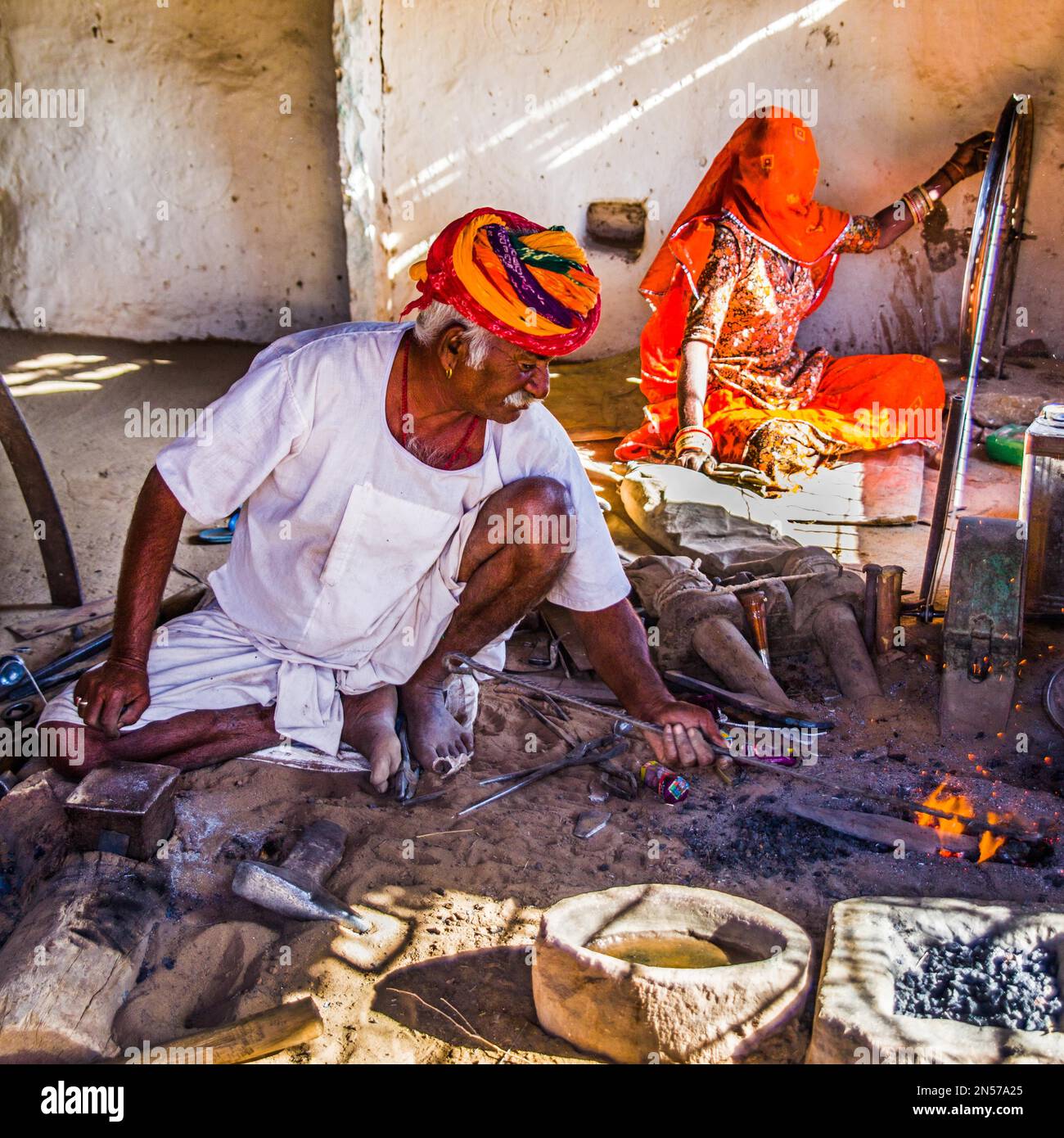 Small blacksmith's workshop in the Thar Desert, Thar Desert, Rajasthan ...