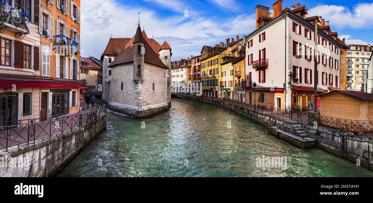 France travel and landmarks. Romantic beautiful old town of Annecy with ...