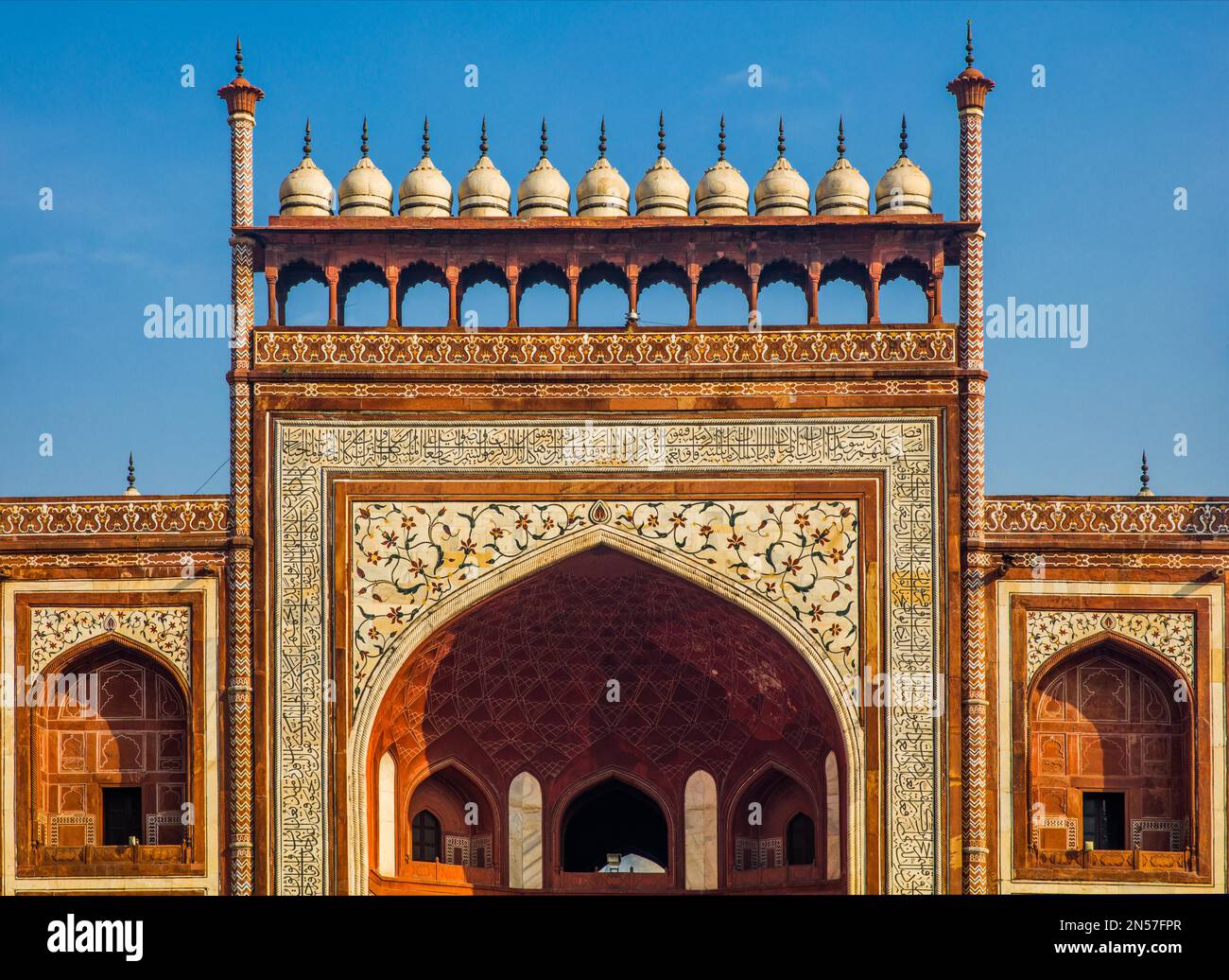 Red sandstone entrance gate, Taj Mahal, famous building of the Mughal ...