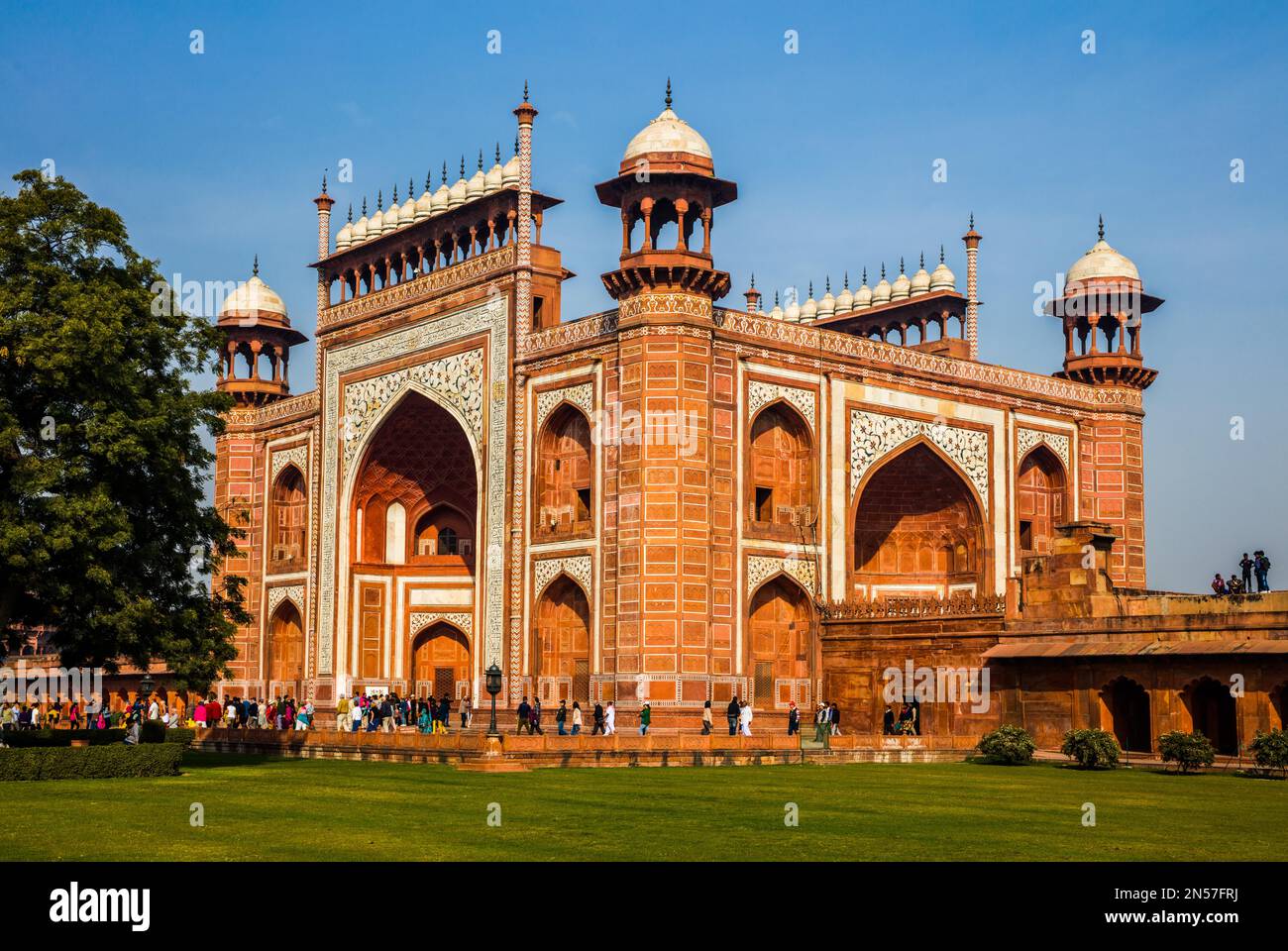 Red sandstone entrance gate, Taj Mahal, famous building of the Mughal ...