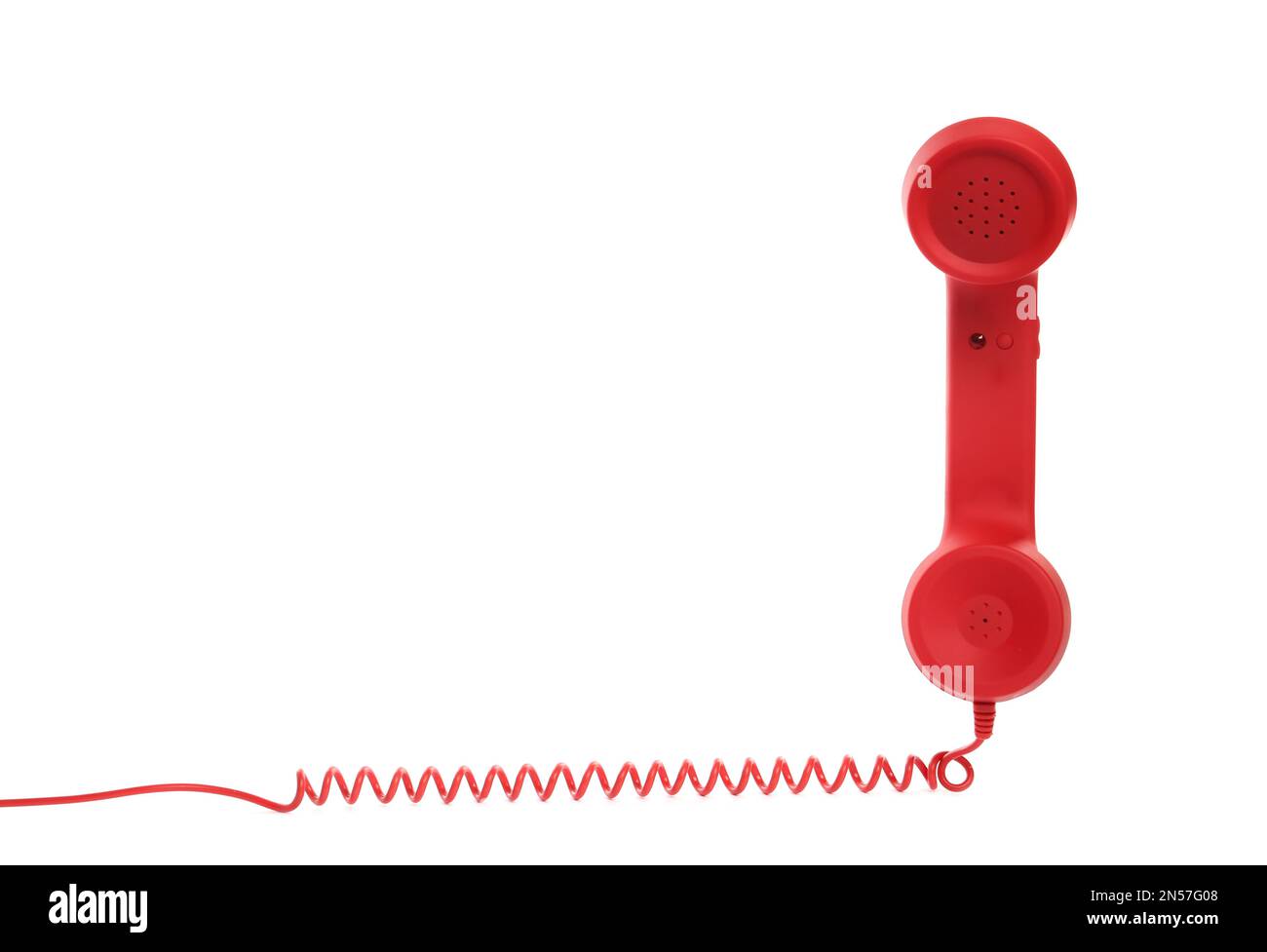 Red corded telephone handset on white background. Hotline concept Stock ...