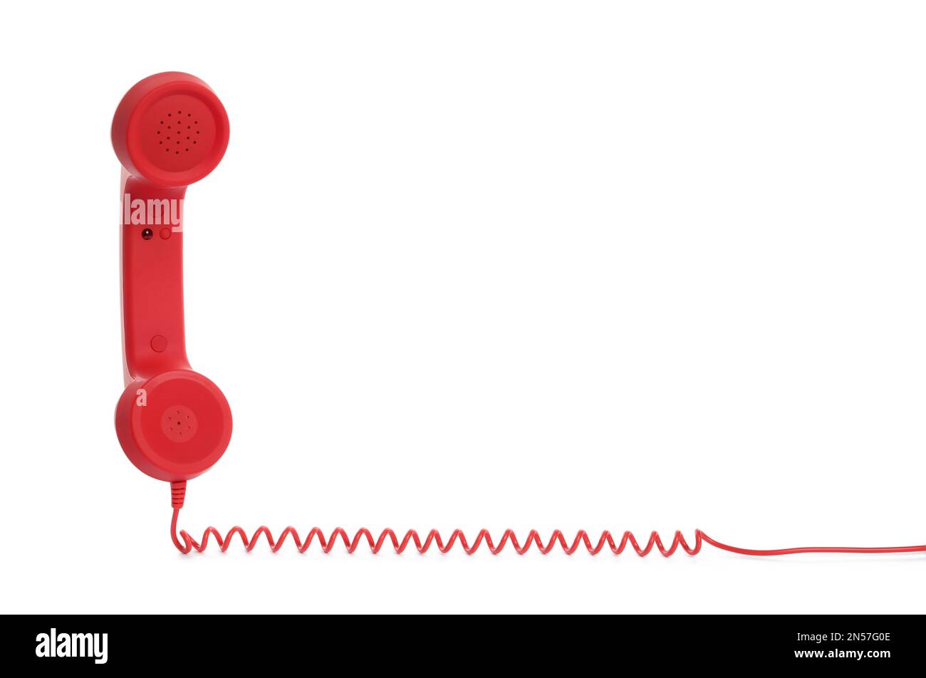 Red corded telephone handset on white background. Hotline concept Stock ...
