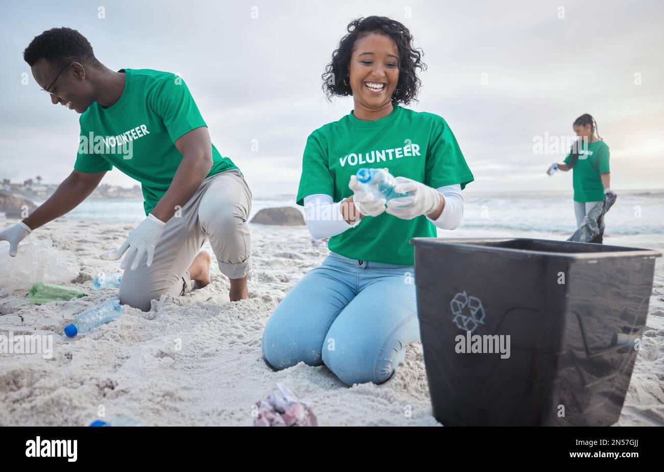 Volunteer group, beach clean and recycling plastic bottle for community ...