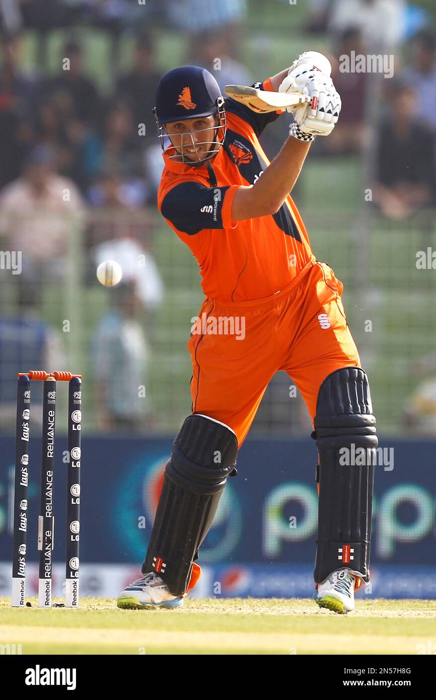 Netherlands's Tom Cooper plays a shot during their ICC Twenty20 Cricket ...