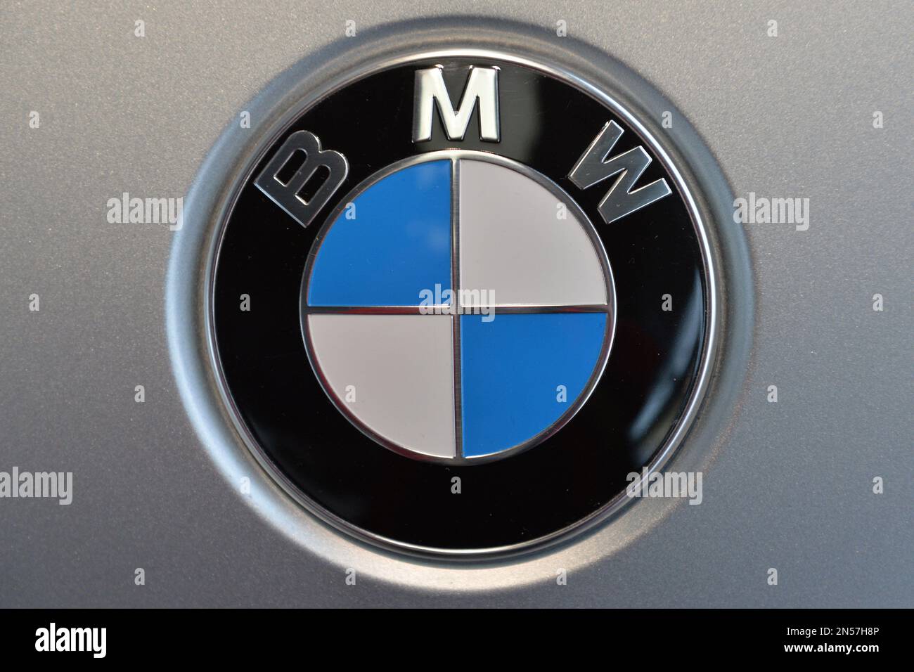 The company logo of car manufacturer BMW is pictured on a car during ...