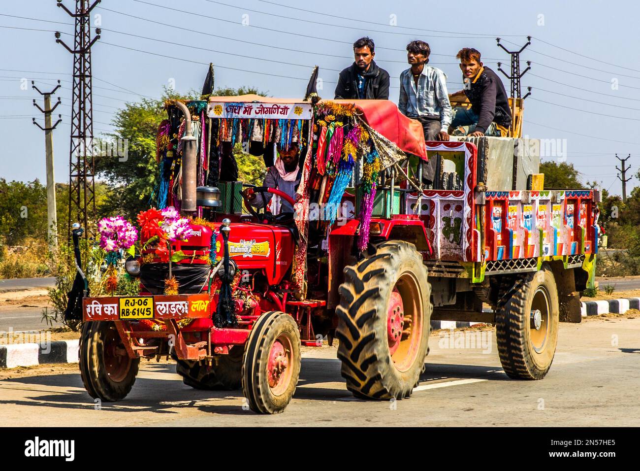Elaborately decorated tractor in India, Rajasthan, India Stock Photo ...