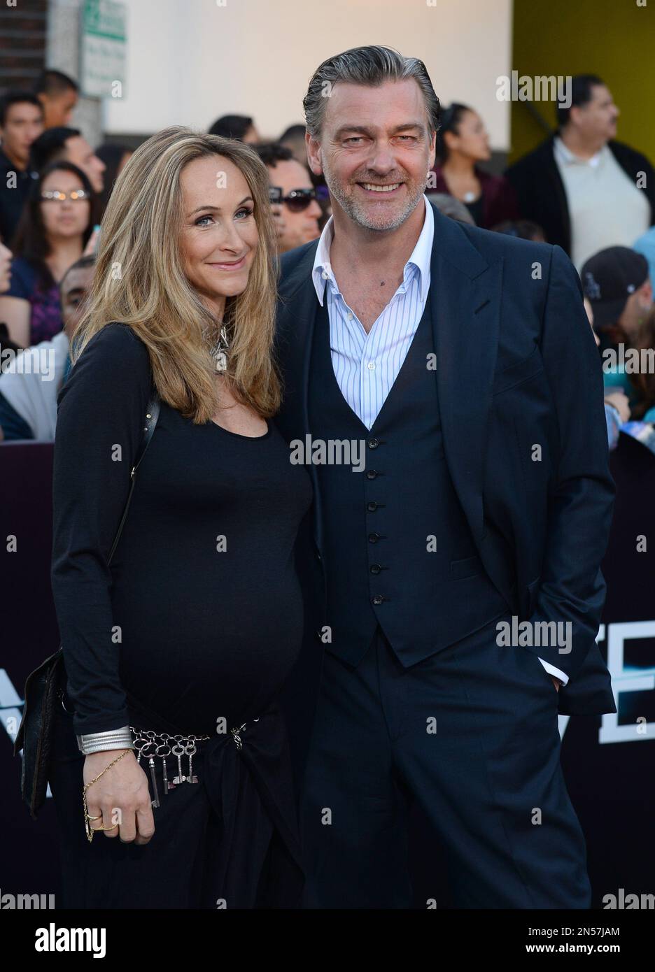 Elisabetta Caraccia, left, and Ray Stevenson arrive at the world ...