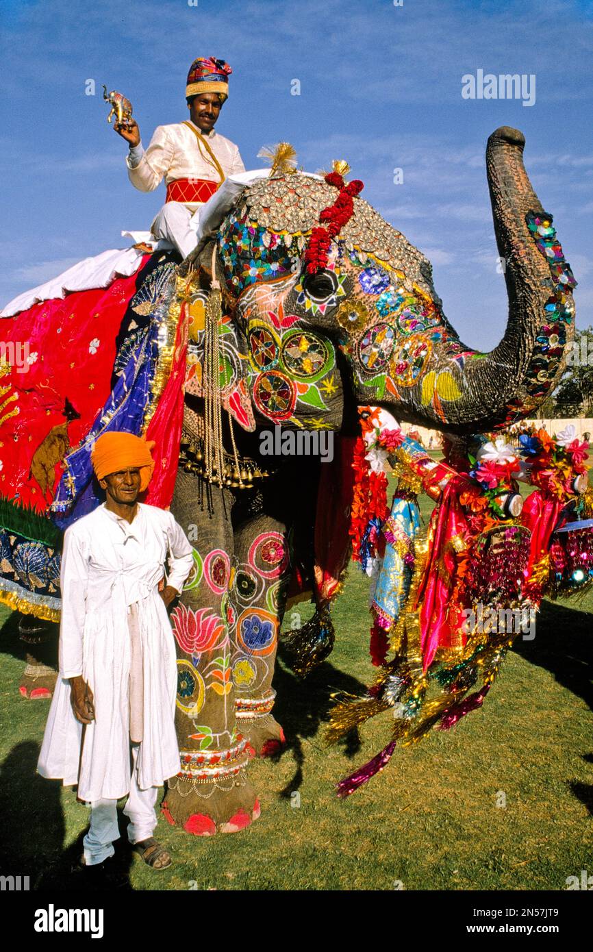 Festive parades with camels and elephants, Holi festival, Jaipur ...