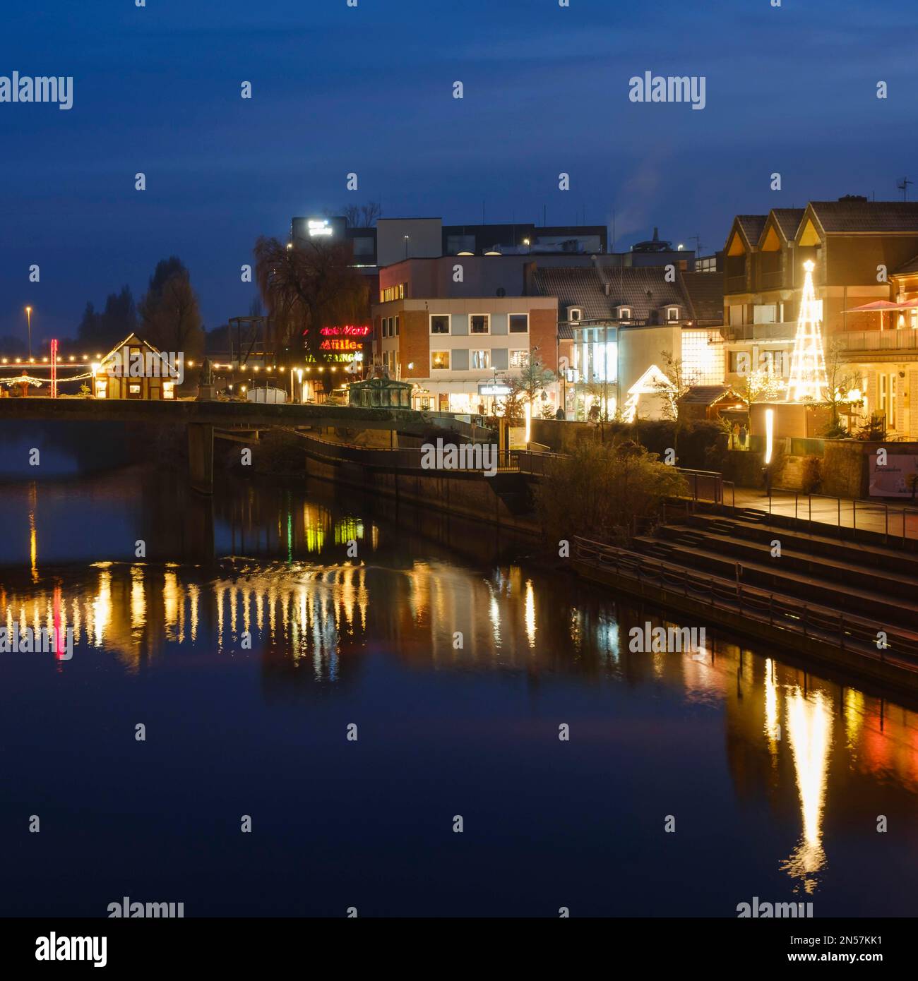 Christmas market on the banks of the Ems, Rheine, Muensterland, North ...