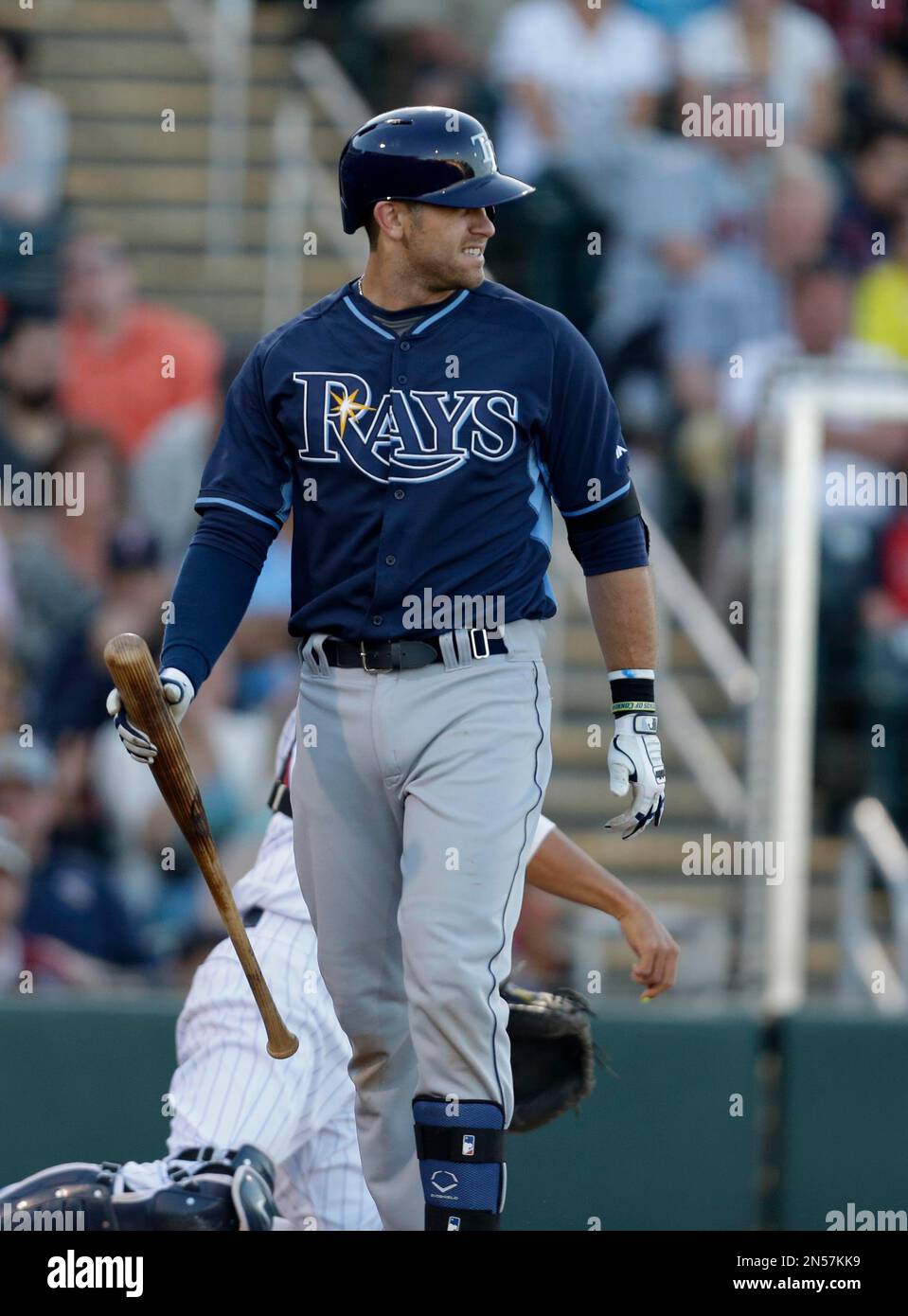 Tampa Bay Rays third baseman Evan Longoria reacts after striking out ...