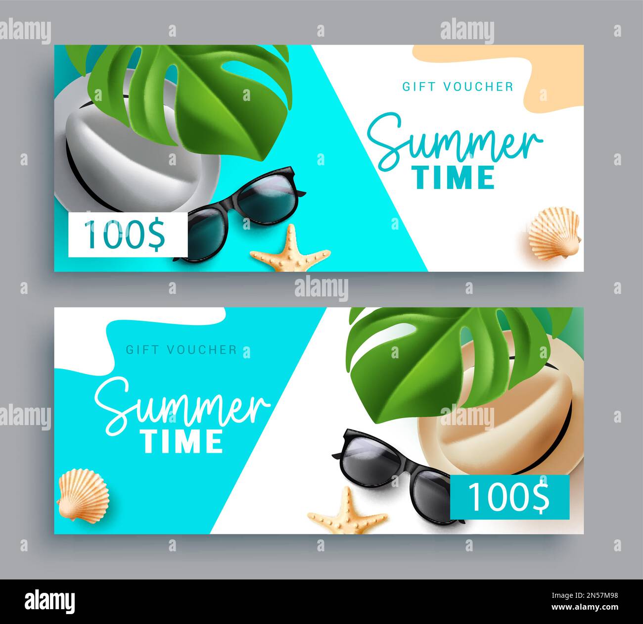 Summer time vector set design. Summer gift voucher and shopping with ...
