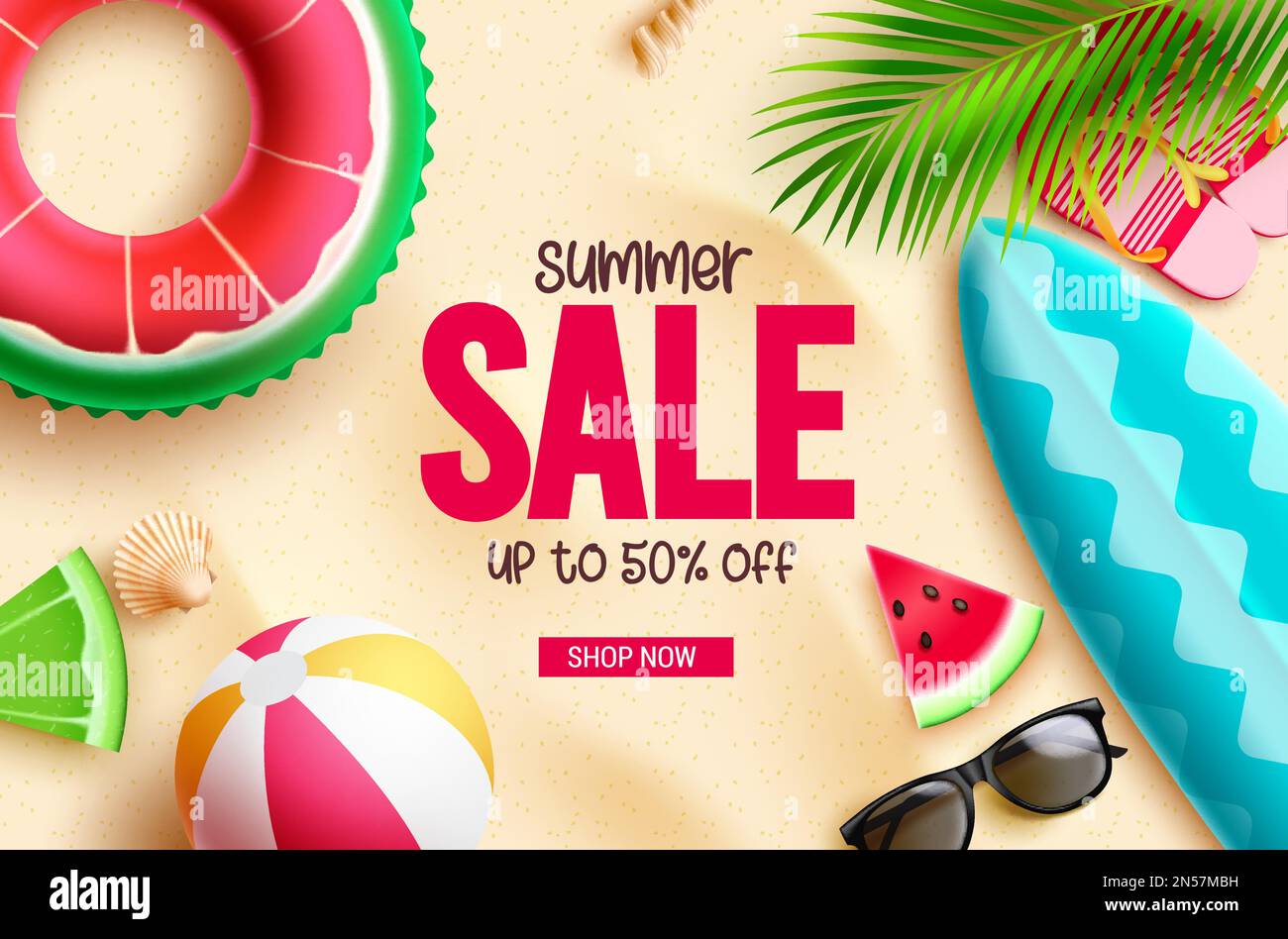 Summer sale vector banner design. Summer sale text with surfboard ...