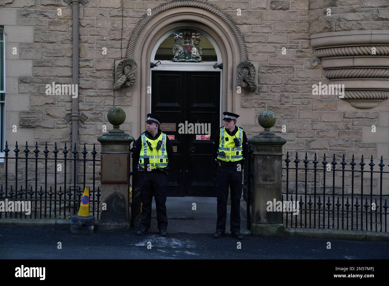 Police officers outside Selkirk Sheriff Court, in the Scottish Borders ...