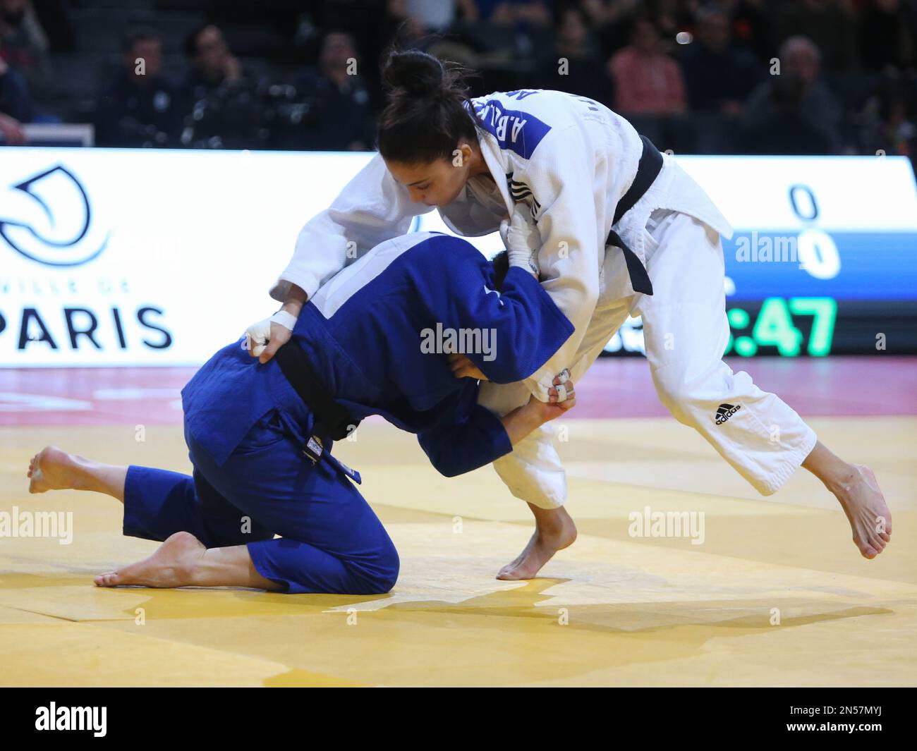 Manon Deketer of France and Amina Belkadi of Algeria during the Judo ...