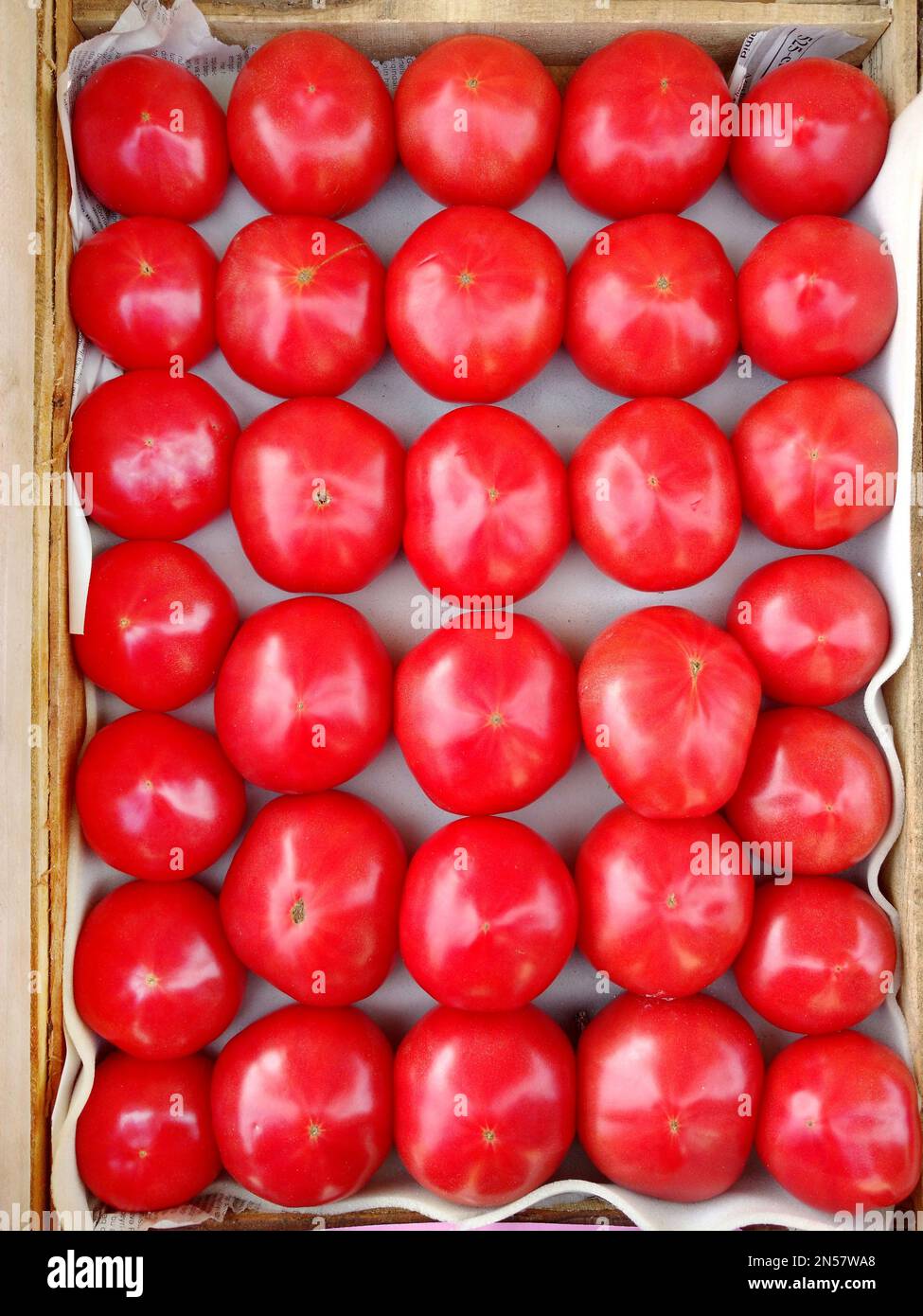 Group of tomatoes in wooden box Stock Photo - Alamy
