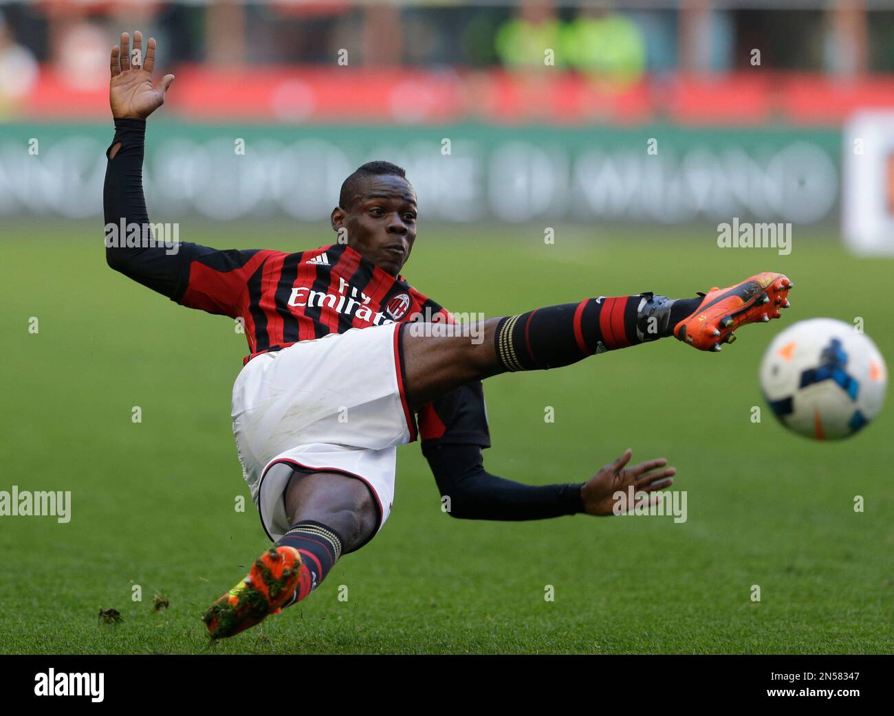 AC Milan forward Mario Balotelli makes an attempt to score during a ...