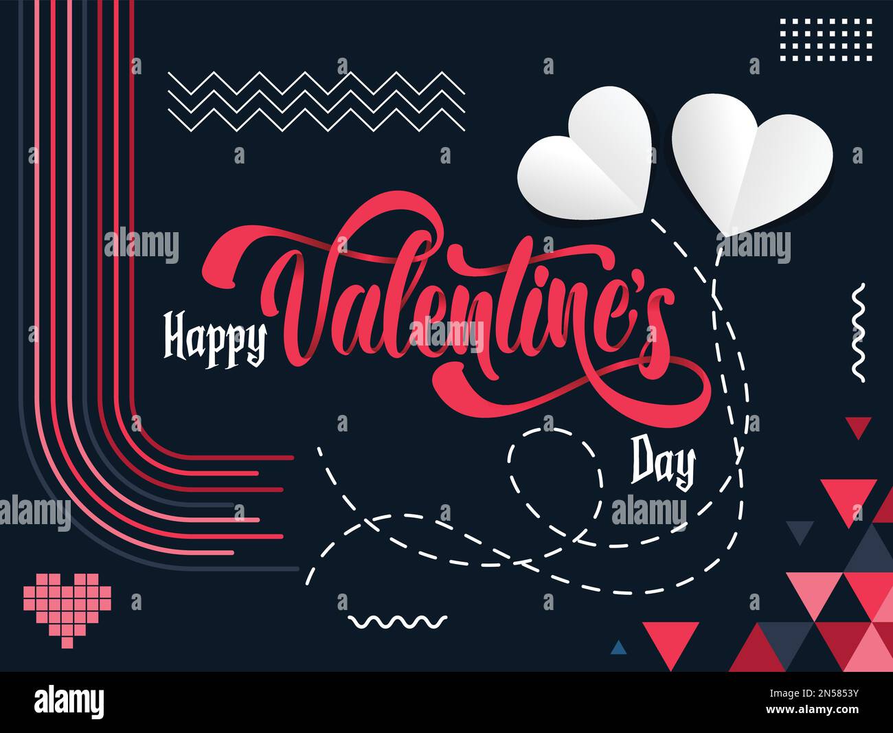 happy valentine day banner with retro calligraphy and love pink red ...