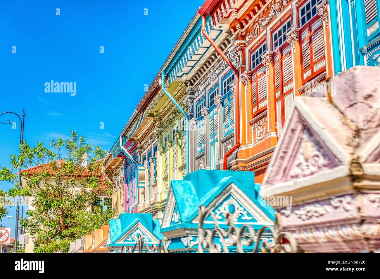 Colorful Chinese Houses in Singapore Stock Photo - Alamy