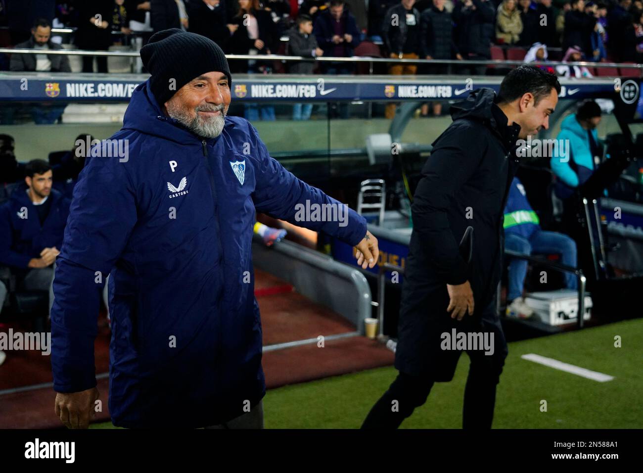 Sevilla FC head coach Jorge Sampaoli and FC Barcelona head coach Xavi ...