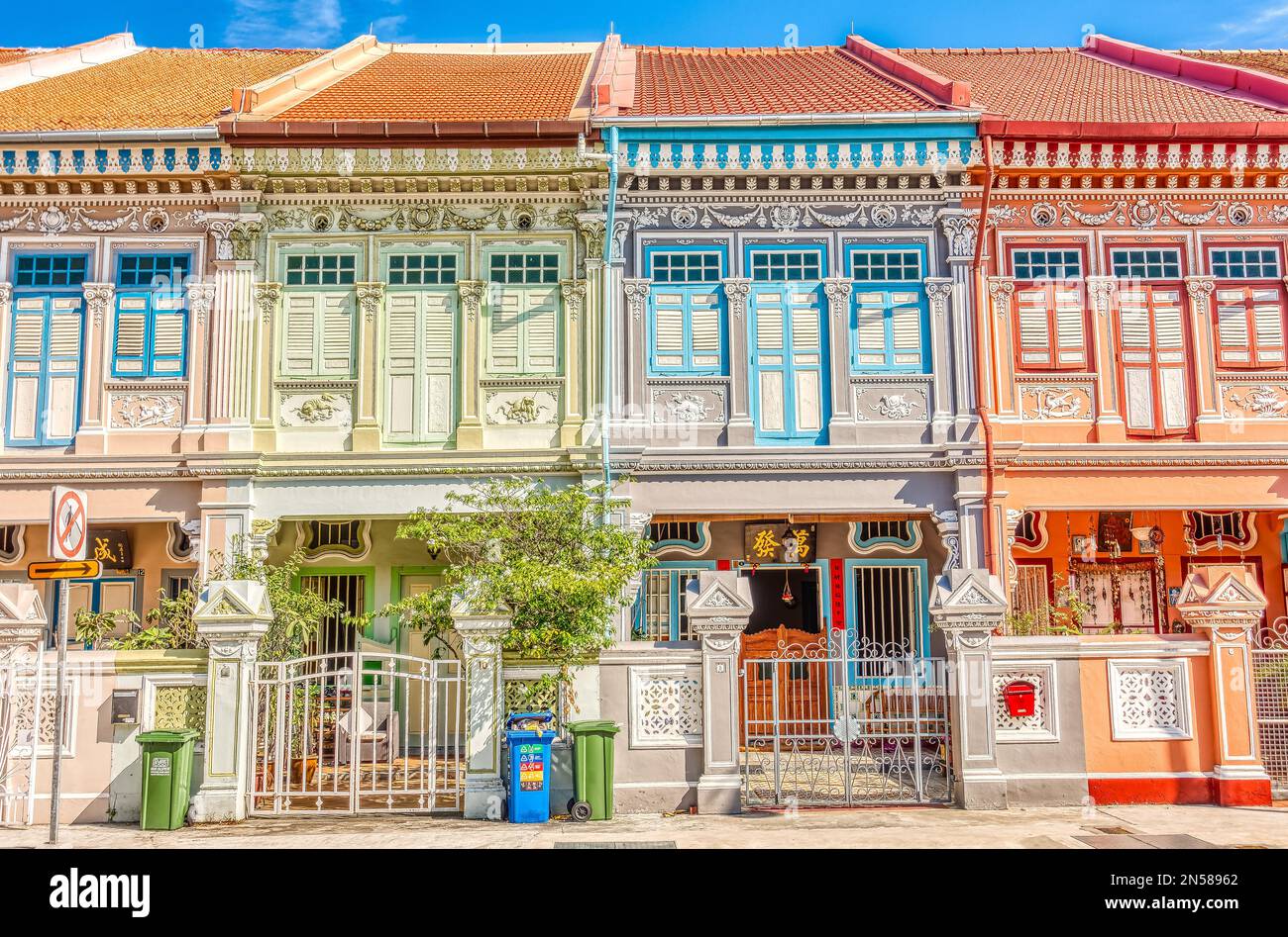 Colorful Chinese Houses in Singapore Stock Photo - Alamy