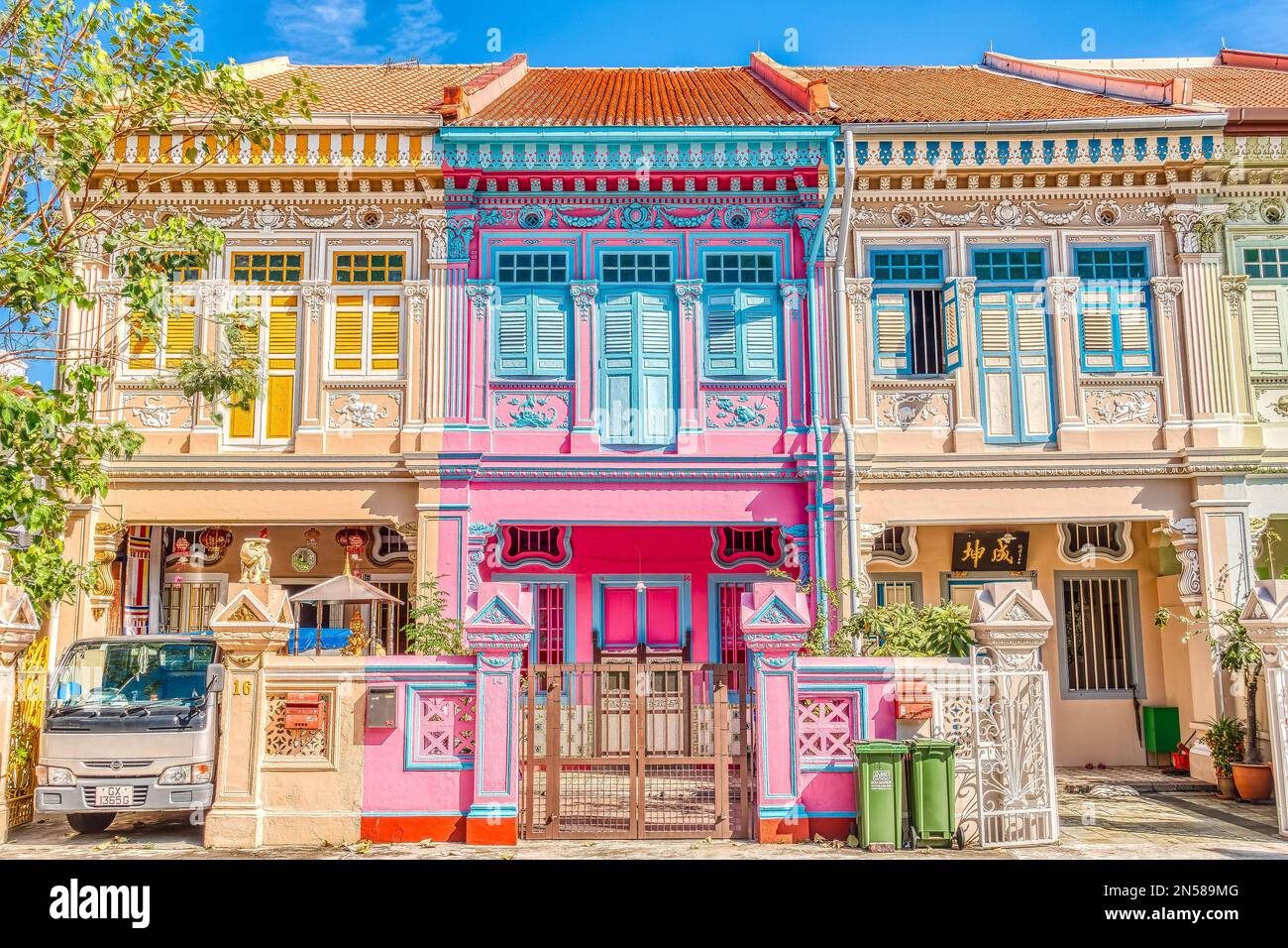 Colorful Chinese Houses in Singapore Stock Photo - Alamy
