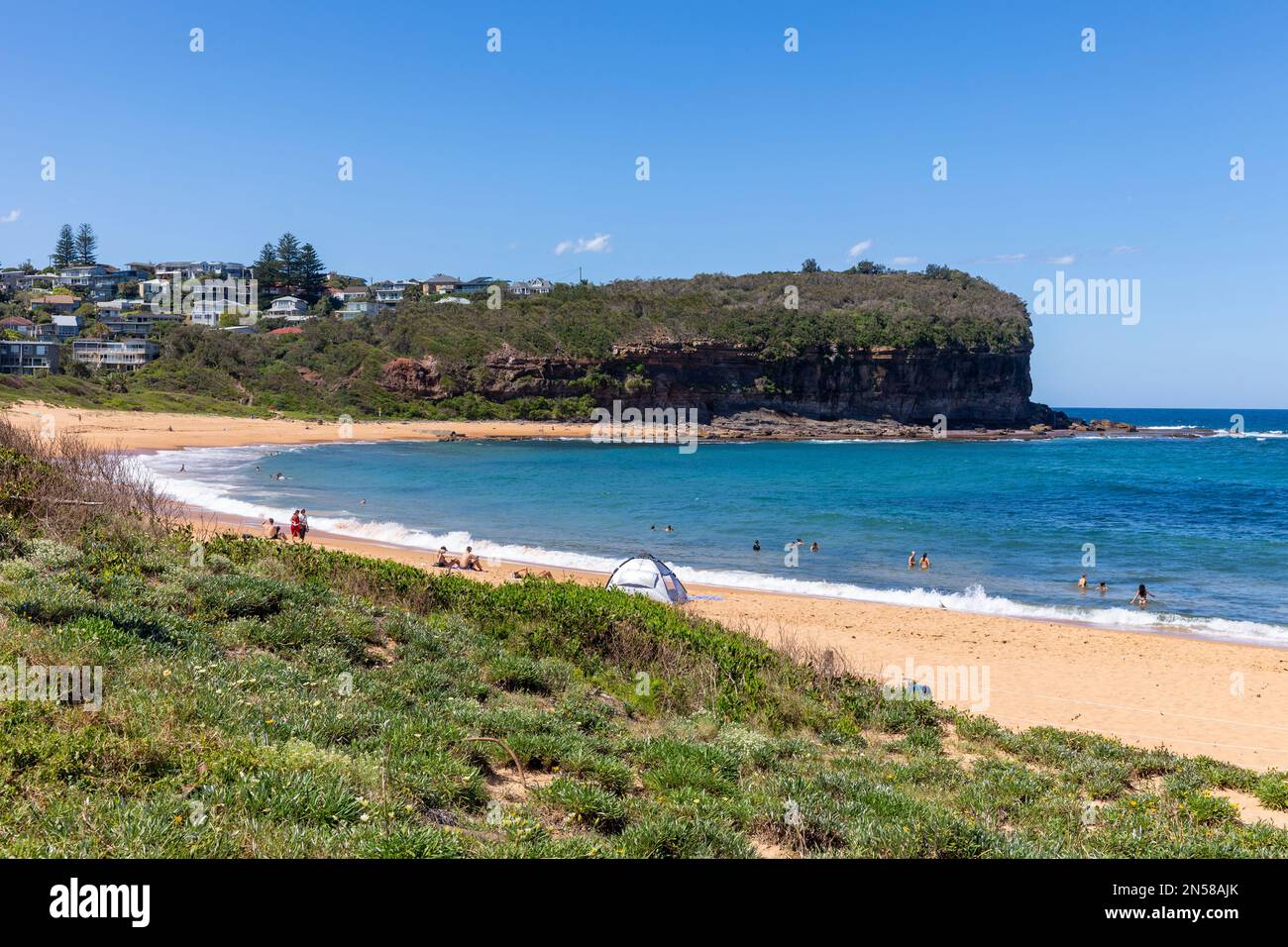 Mona Vale beach and Basin Beach on Sydney northern beaches, with Mona ...