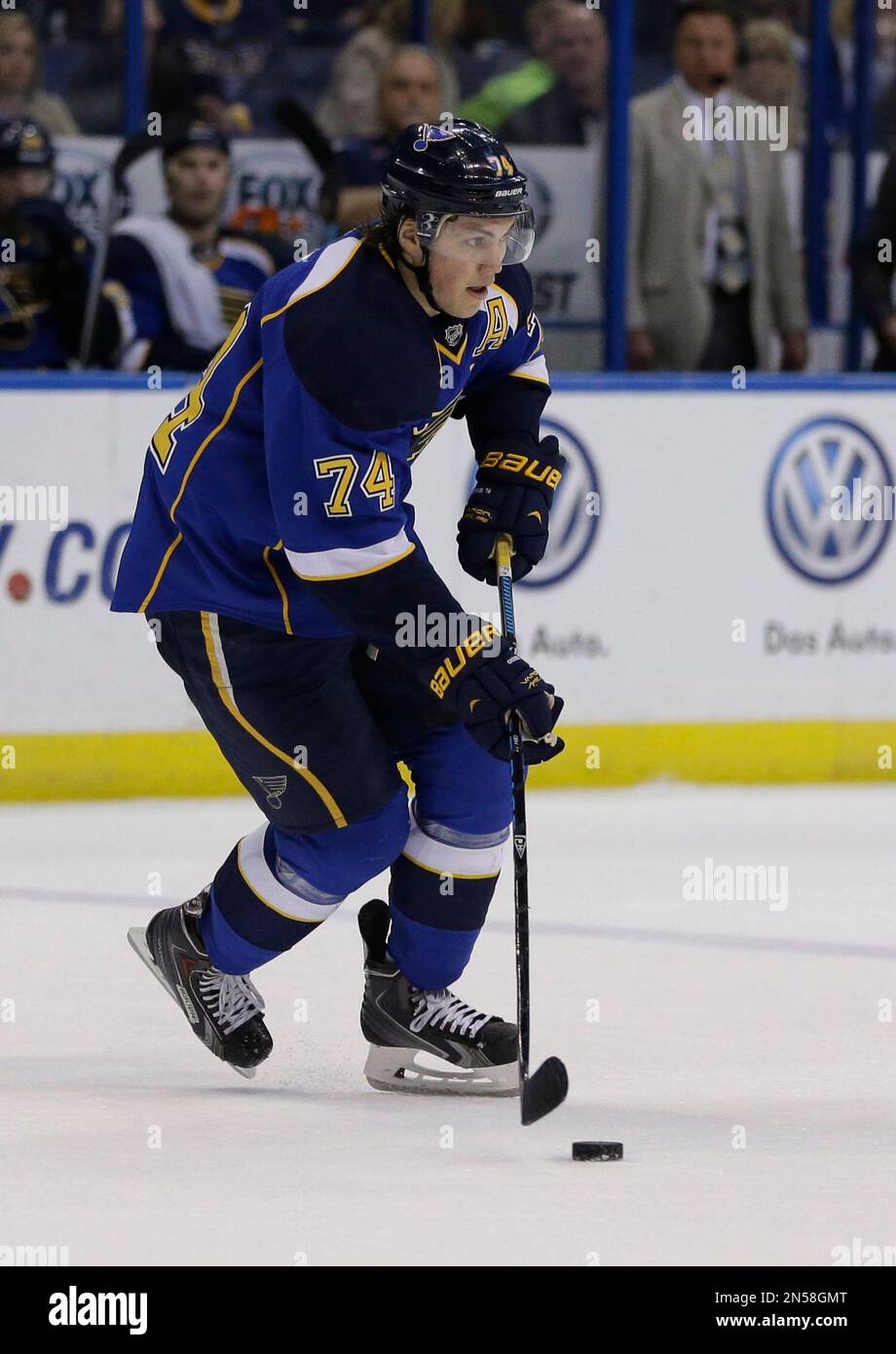 St. Louis Blues' T.J. Oshie handles the puck during the second period ...