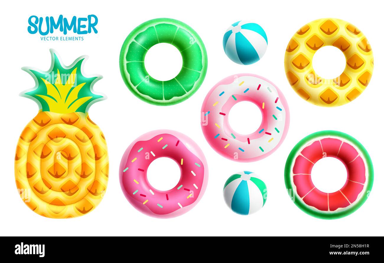 Summer elements vector set design. Summer floaters and beachball ...