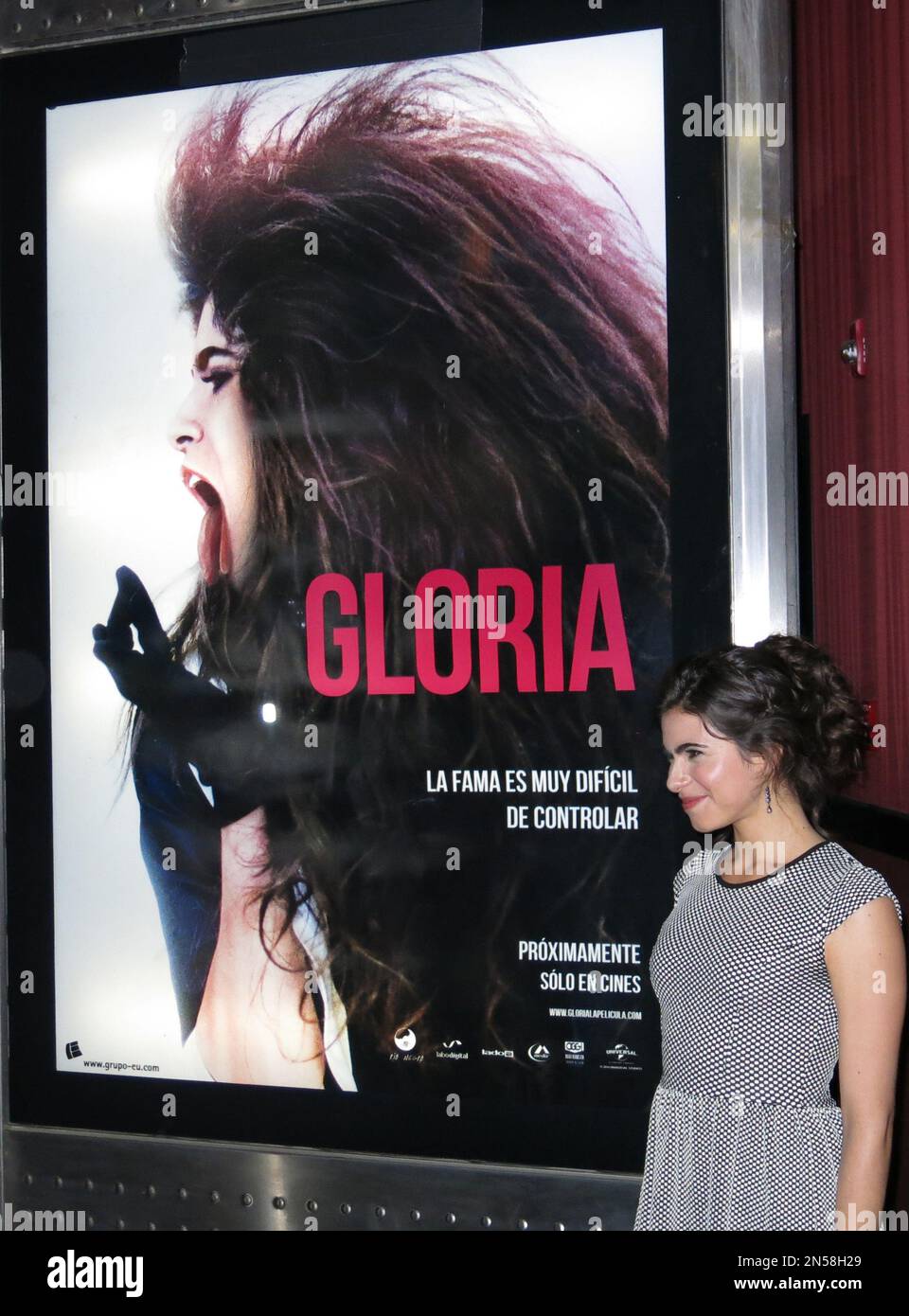 Mexican actress Sofia Espinosa stands in front of a poster that will ...