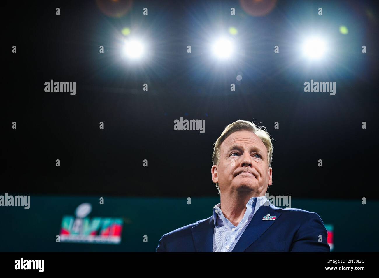 Commissioner Roger Goodell speaks at the Super Bowl LVII press ...