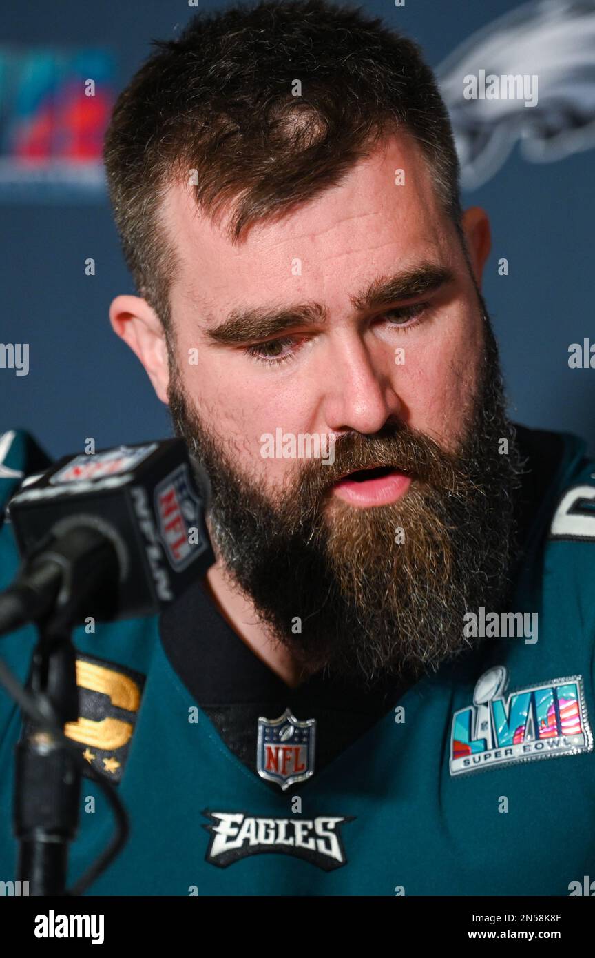Philadelphia Eagles center Jason Kelce speaks during a press conference ...