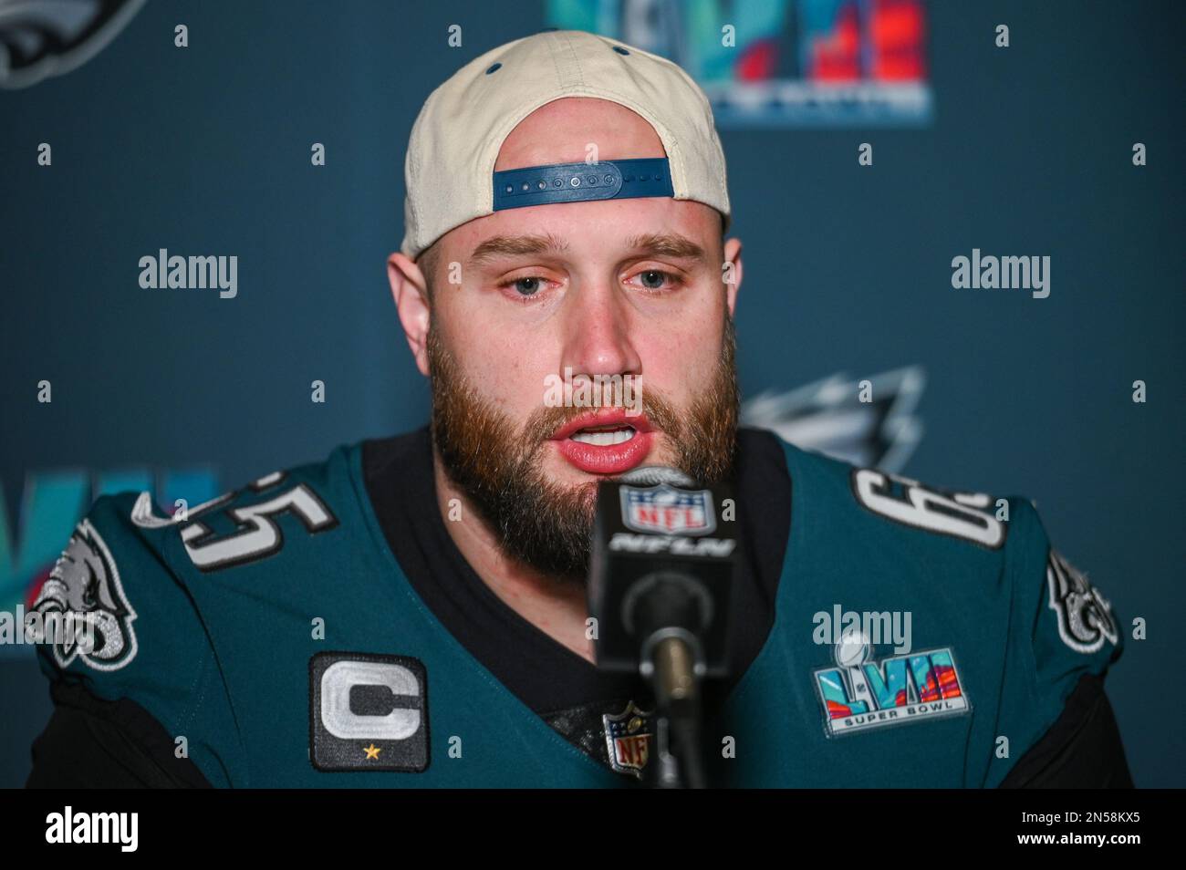 Philadelphia Eagles offensive tackle Lane Johnson speaks during a press ...