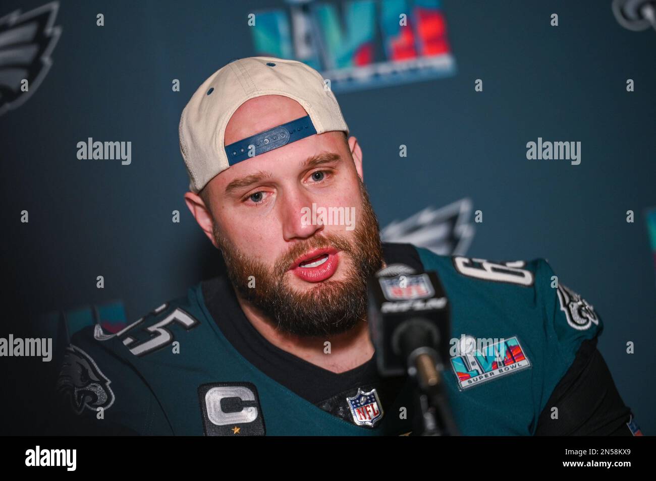 Philadelphia Eagles offensive tackle Lane Johnson speaks during a press ...