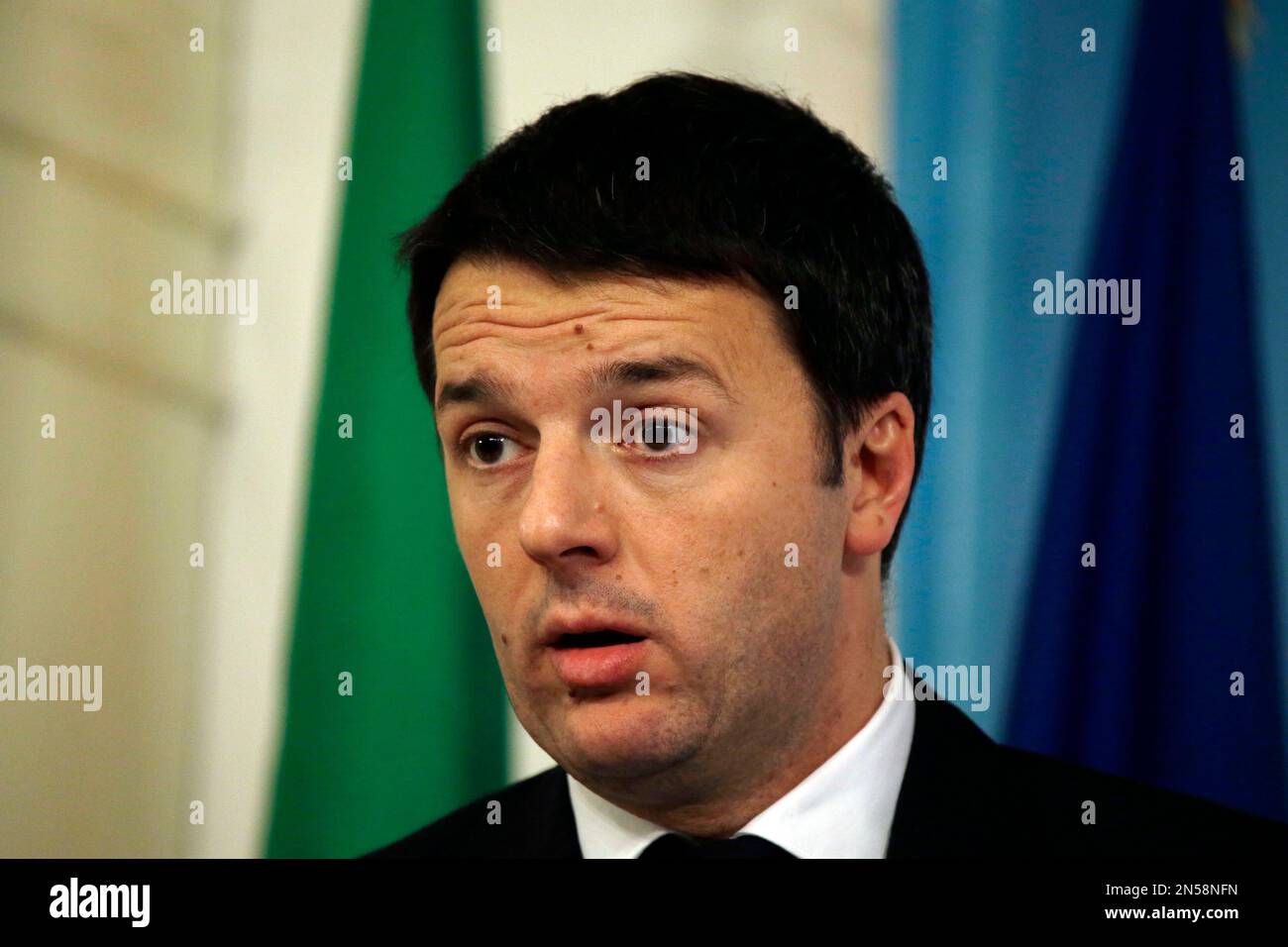 Italian Premier Matteo Renzi meets the journalists during a press ...