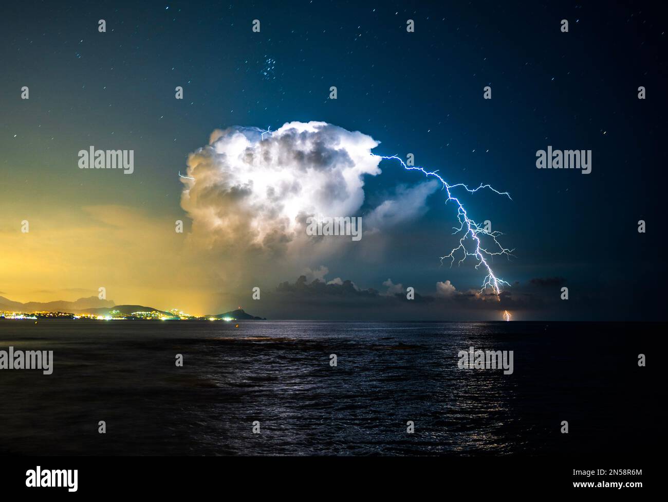 An aerial view of sea during lightning Stock Photo - Alamy