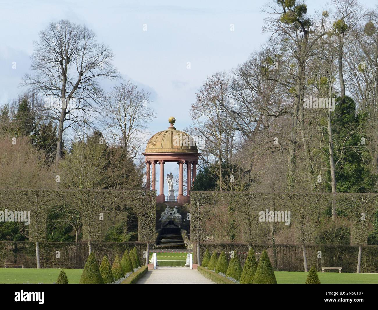 The famous Temple of Apollo Palatinus seen between trees in the garden ...