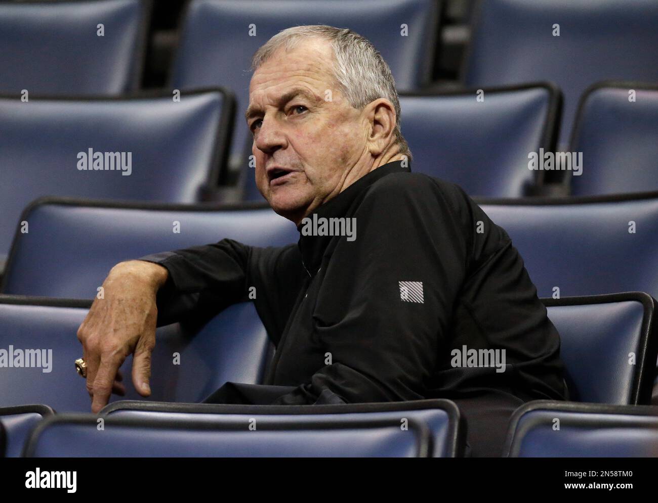 Jim Calhoun, former Connecticut men's basketball coach, watches an NCAA ...