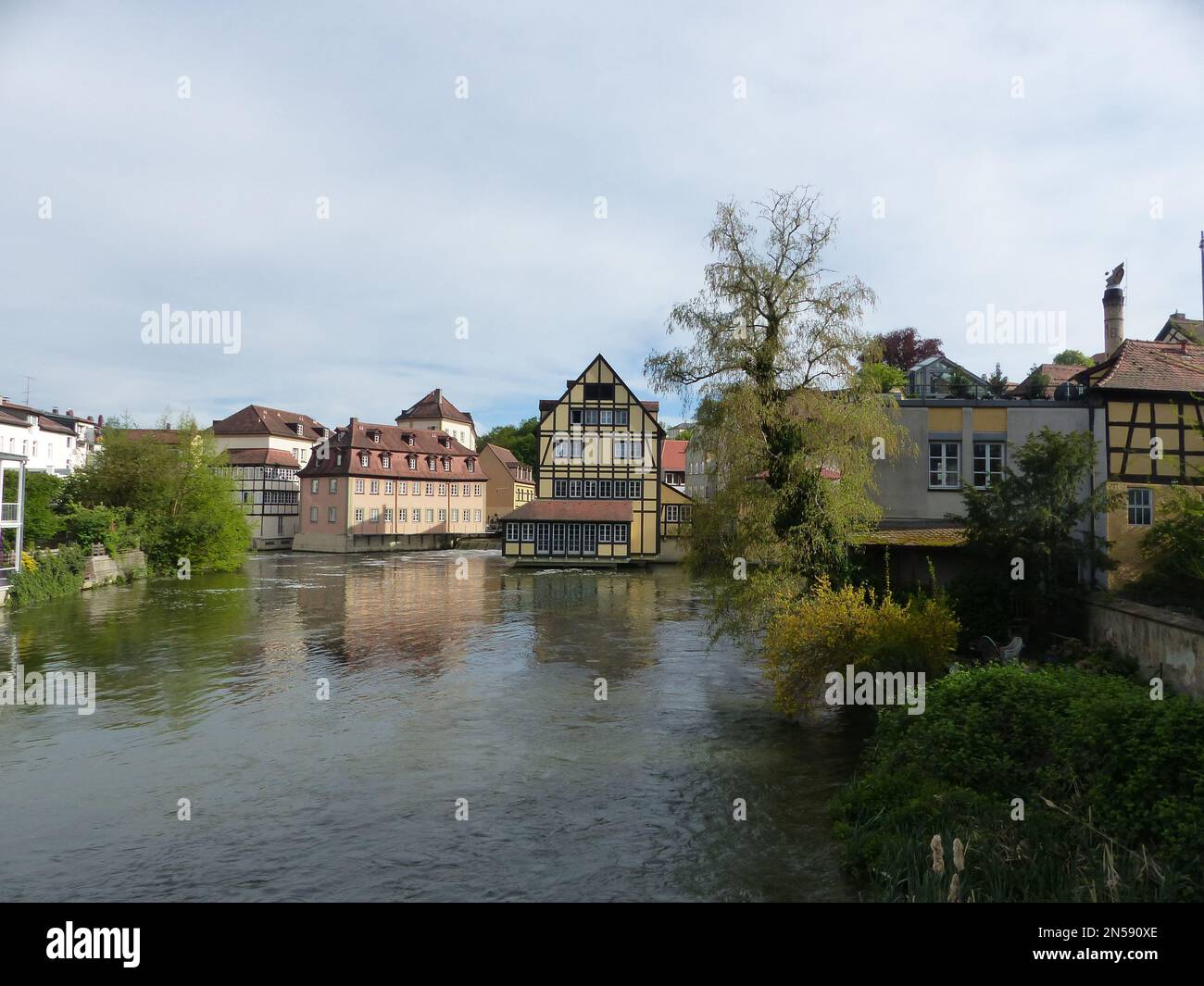 An aerial view of lake surrounded by buildings in Bamberg Stock Photo ...
